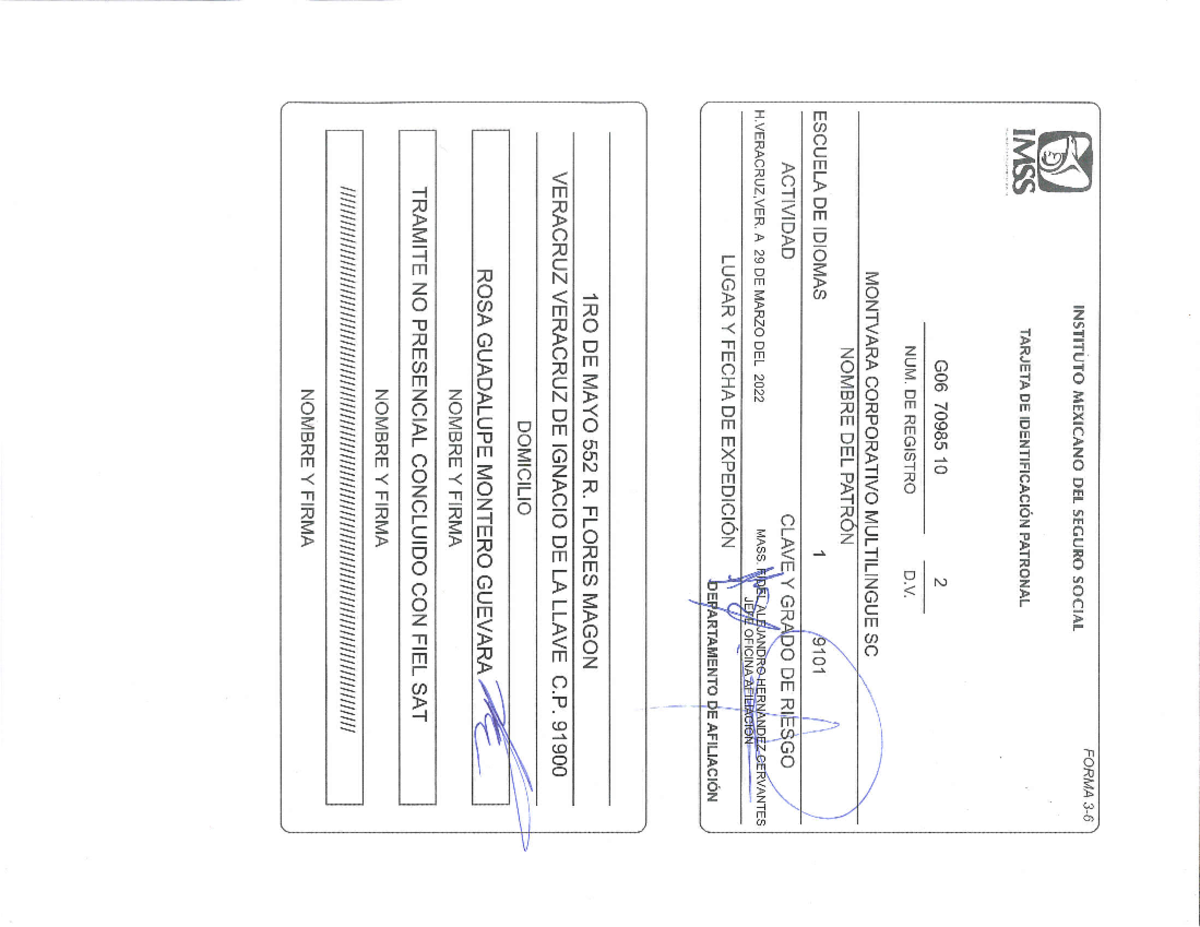 Cambio de Domicilio Tarjeta Patronal IMSS - G06 70985 - Studocu