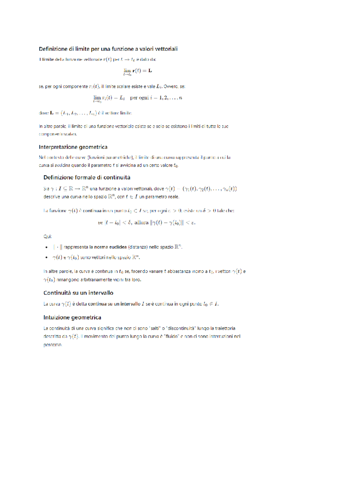 Analisi 2: Limiti e Continuità delle Curve Vettoriali - Studocu