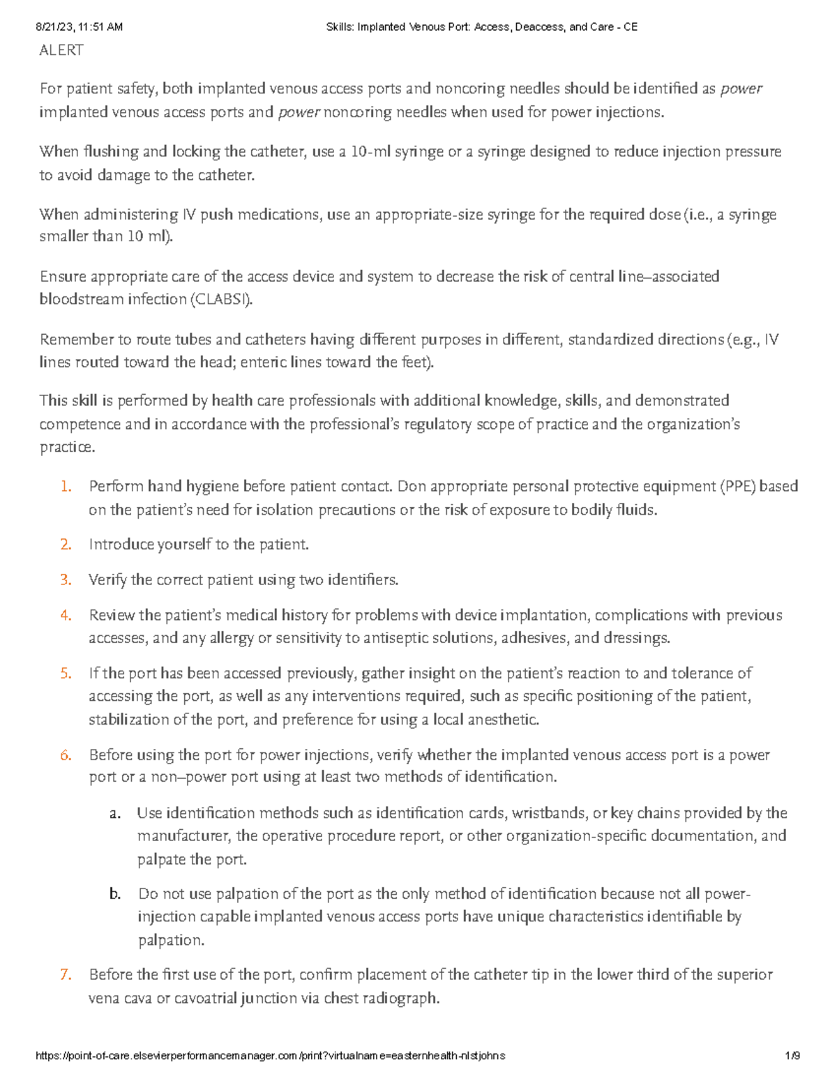 Accessing and Deaccessing an Implanted Port - Mosbys - ALERT For ...