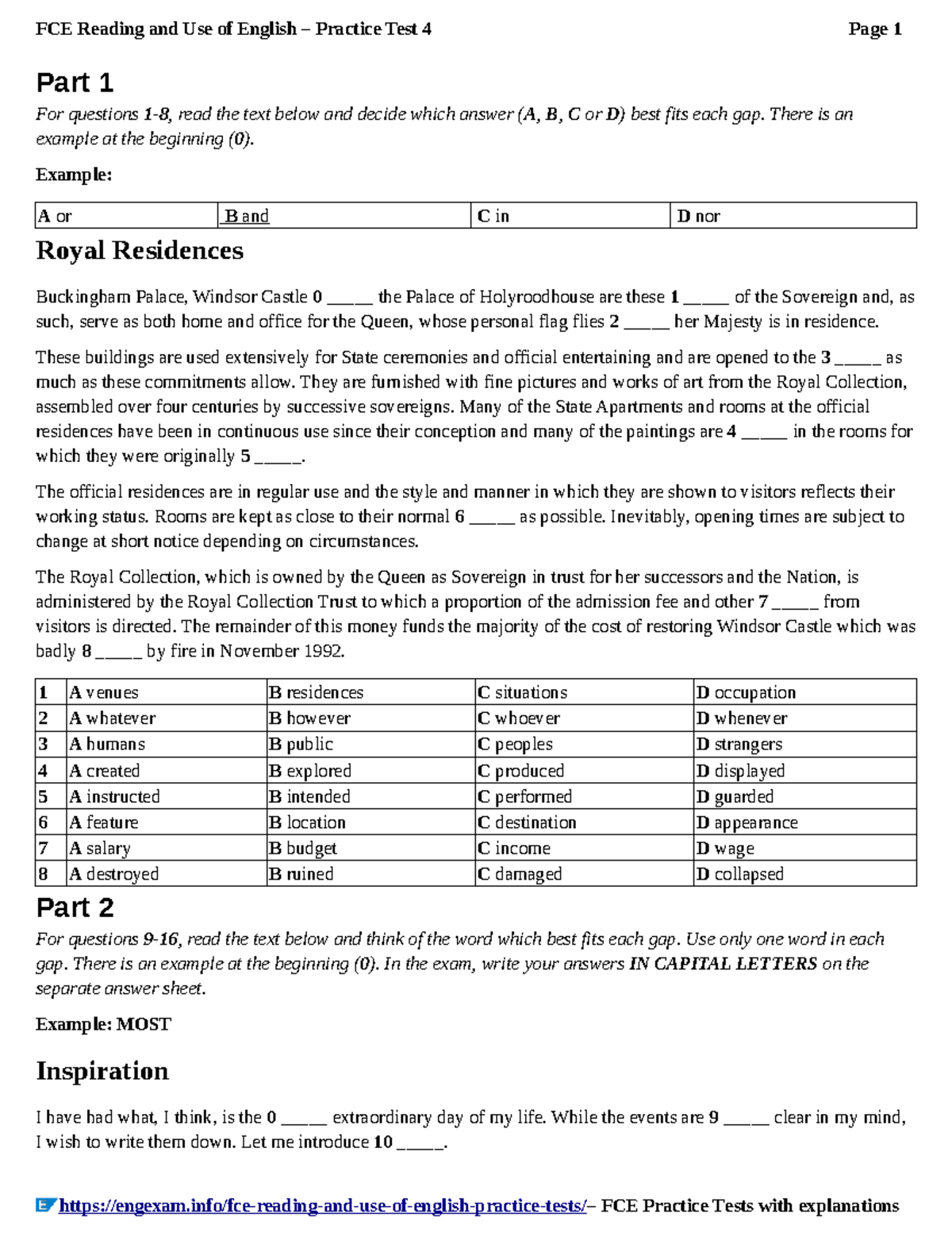 FCE Reading and Use of English Practice Test 4 - Complete Guide - Studocu