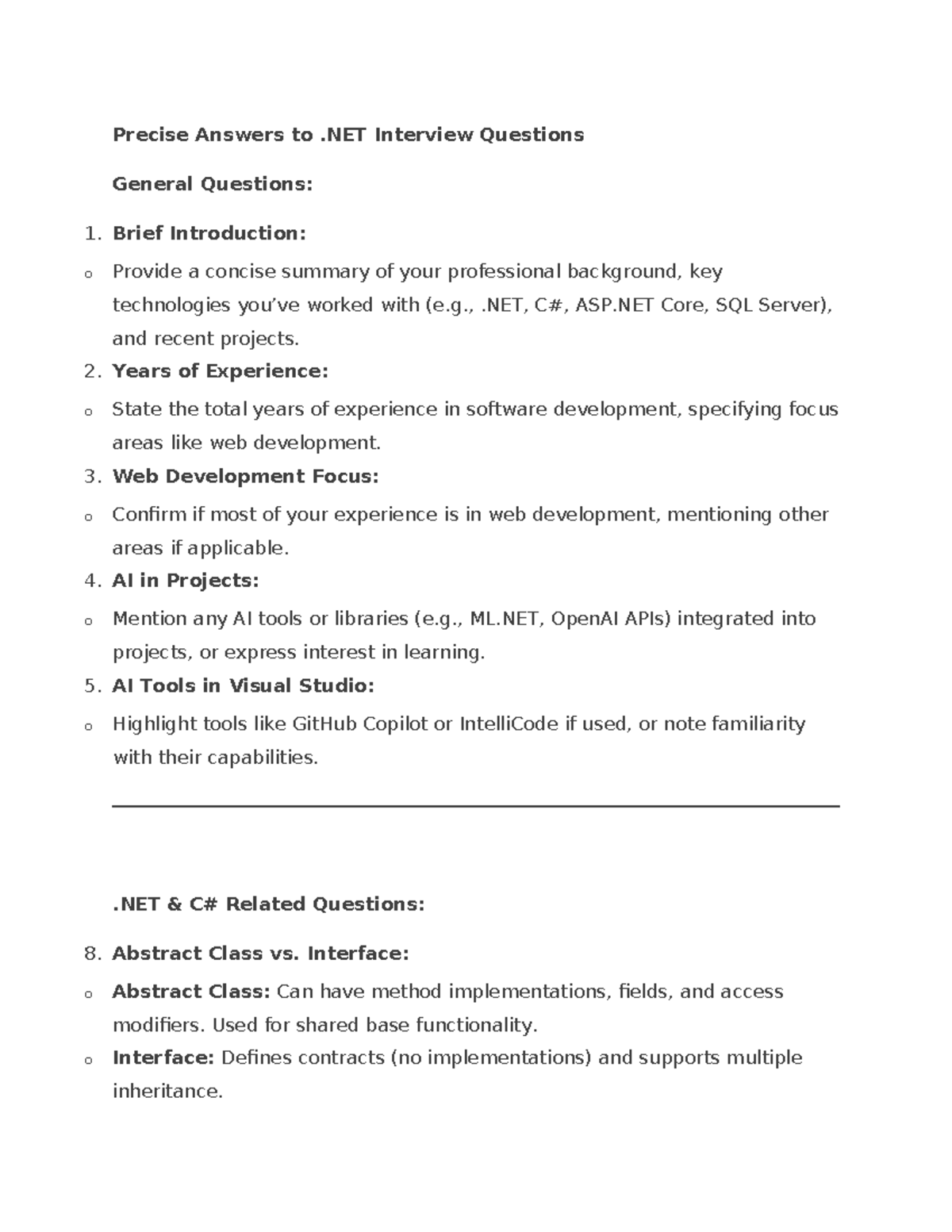 .NET Interview Questions & Answers - CS101 - Studocu