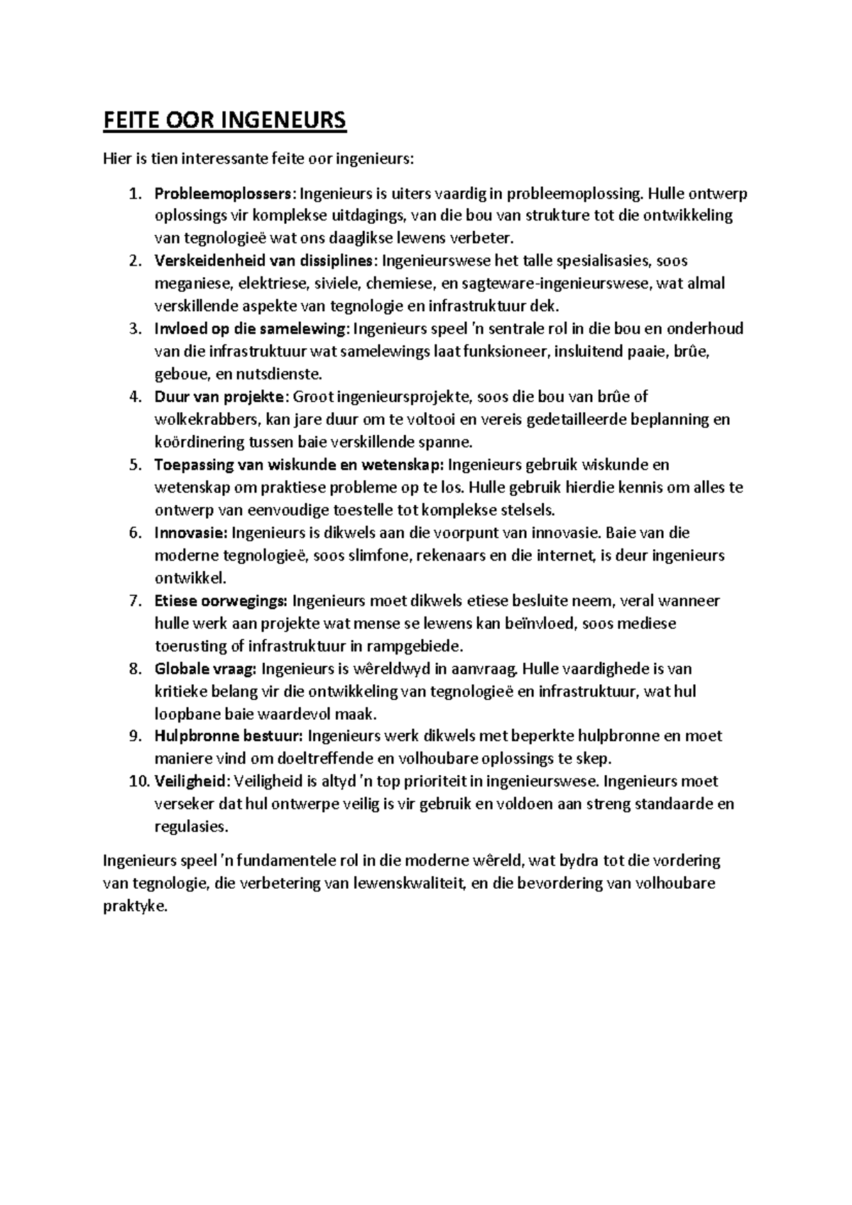 Feite oor Ingenieurs: 10 Sleutelpunte oor hul Rol in die Samelewing ...