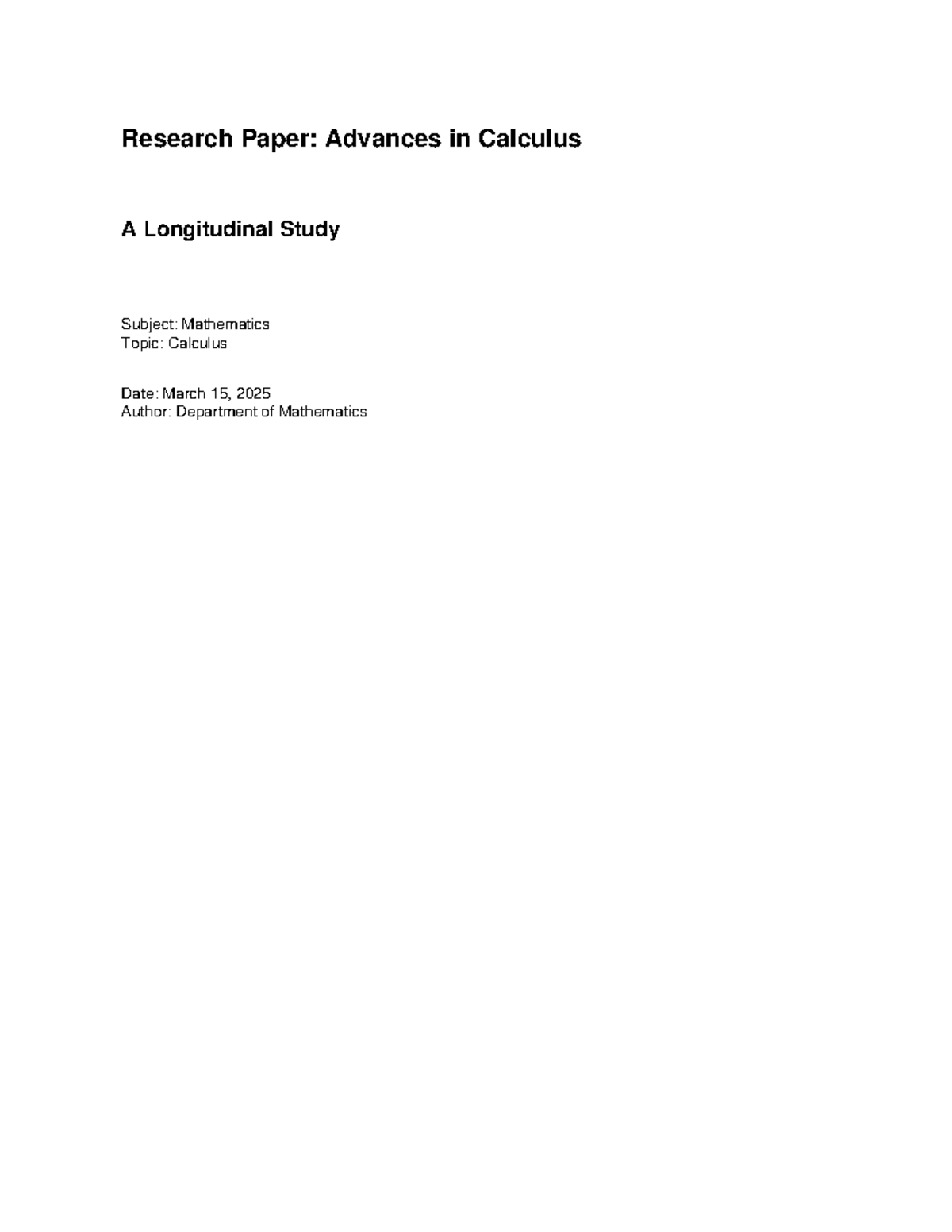 Mathematics Research Paper: Advances in Calculus (MATH 7081052865 ...