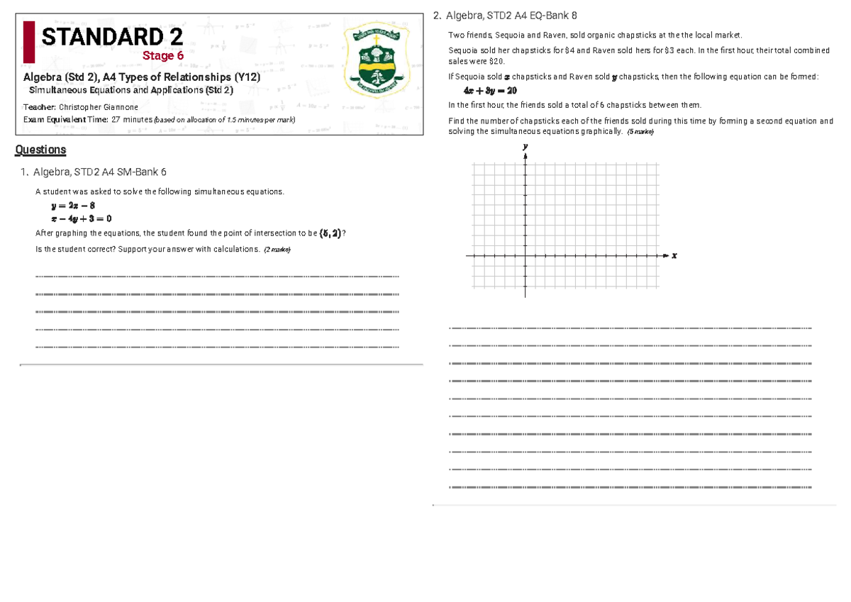 Algebra, STD2 A4 - Simultaneous Equations & Applications Notes - Studocu