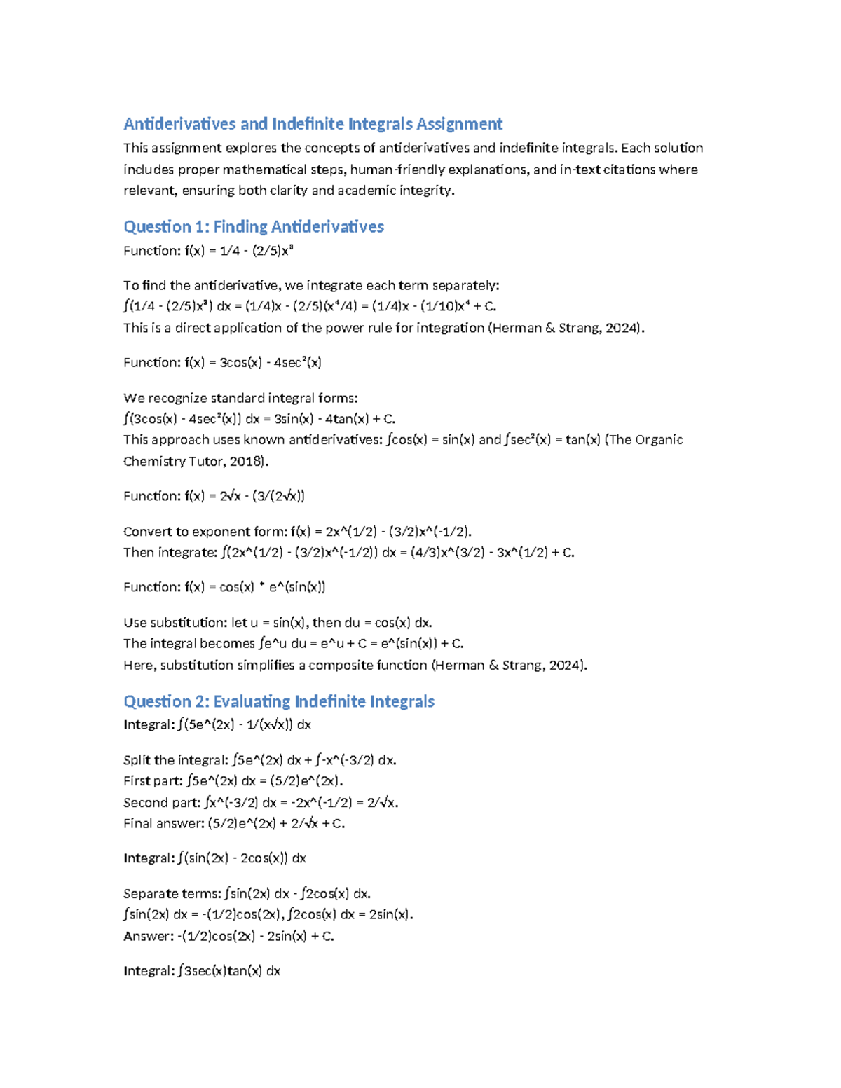 Antiderivatives & Indefinite Integrals Assignment (Week 6) - Studocu