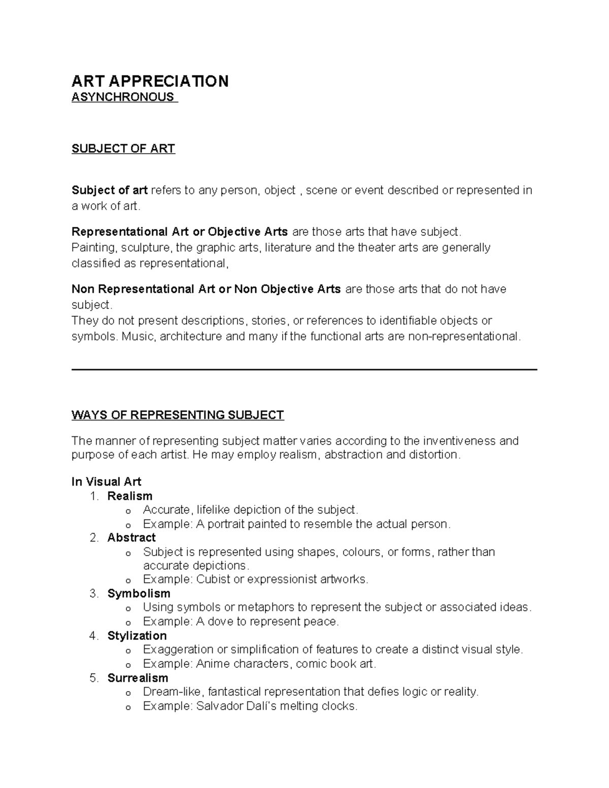 Subject of Art: Representational vs Non-Representational (ART 101 ...