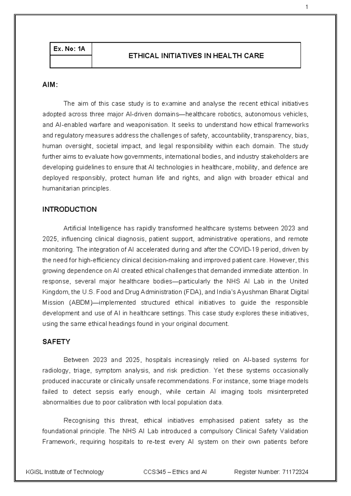 Case Study: Ethical Initiatives in AI for Healthcare (CCS345) - Studocu
