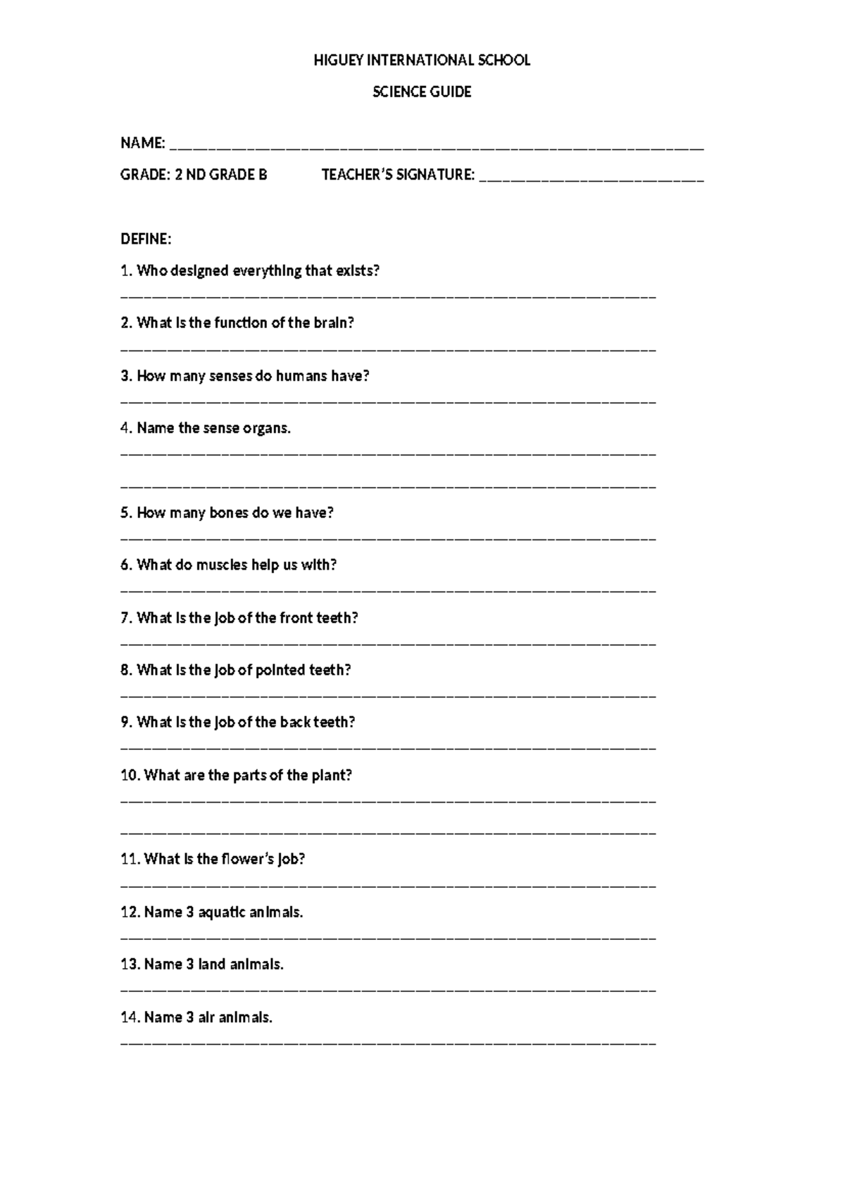 2nd Grade Science Guide: Key Concepts and Questions - Studocu