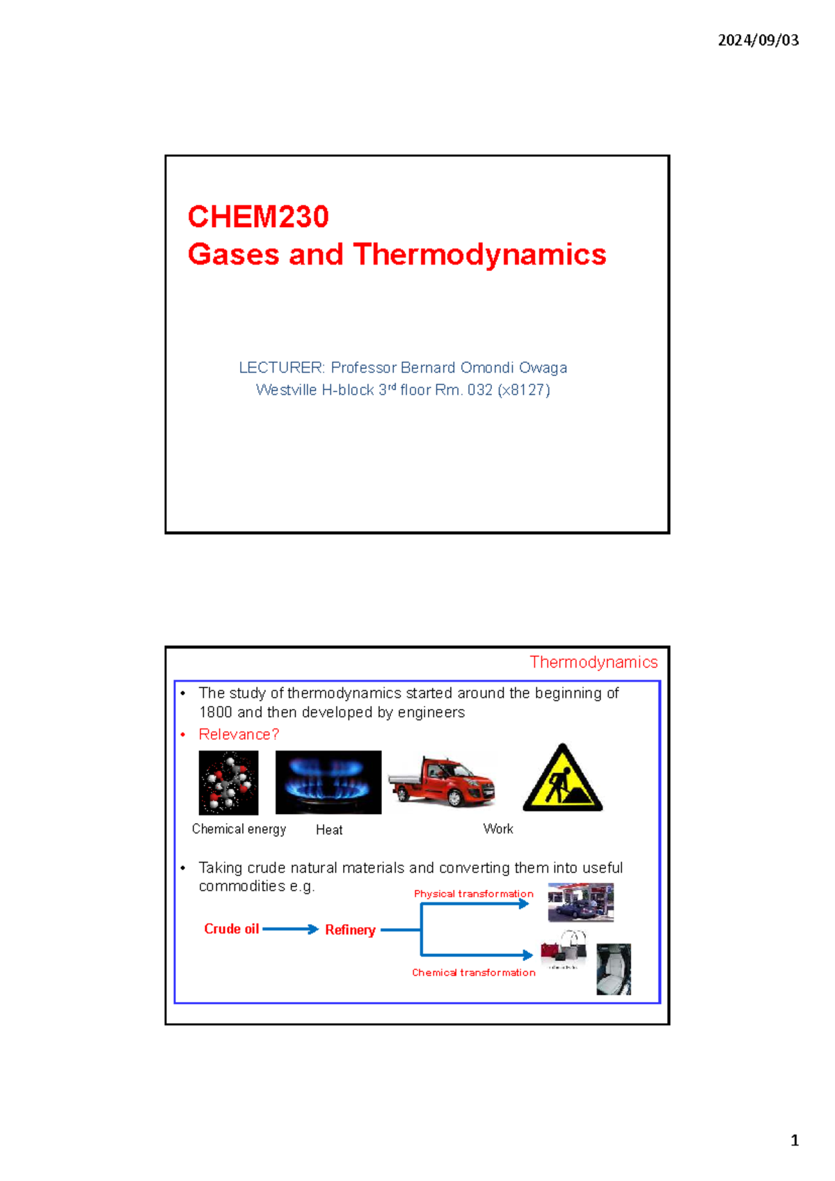 CHEM230 Properties of Gases and Thermodynamics Lecture Notes - Studocu