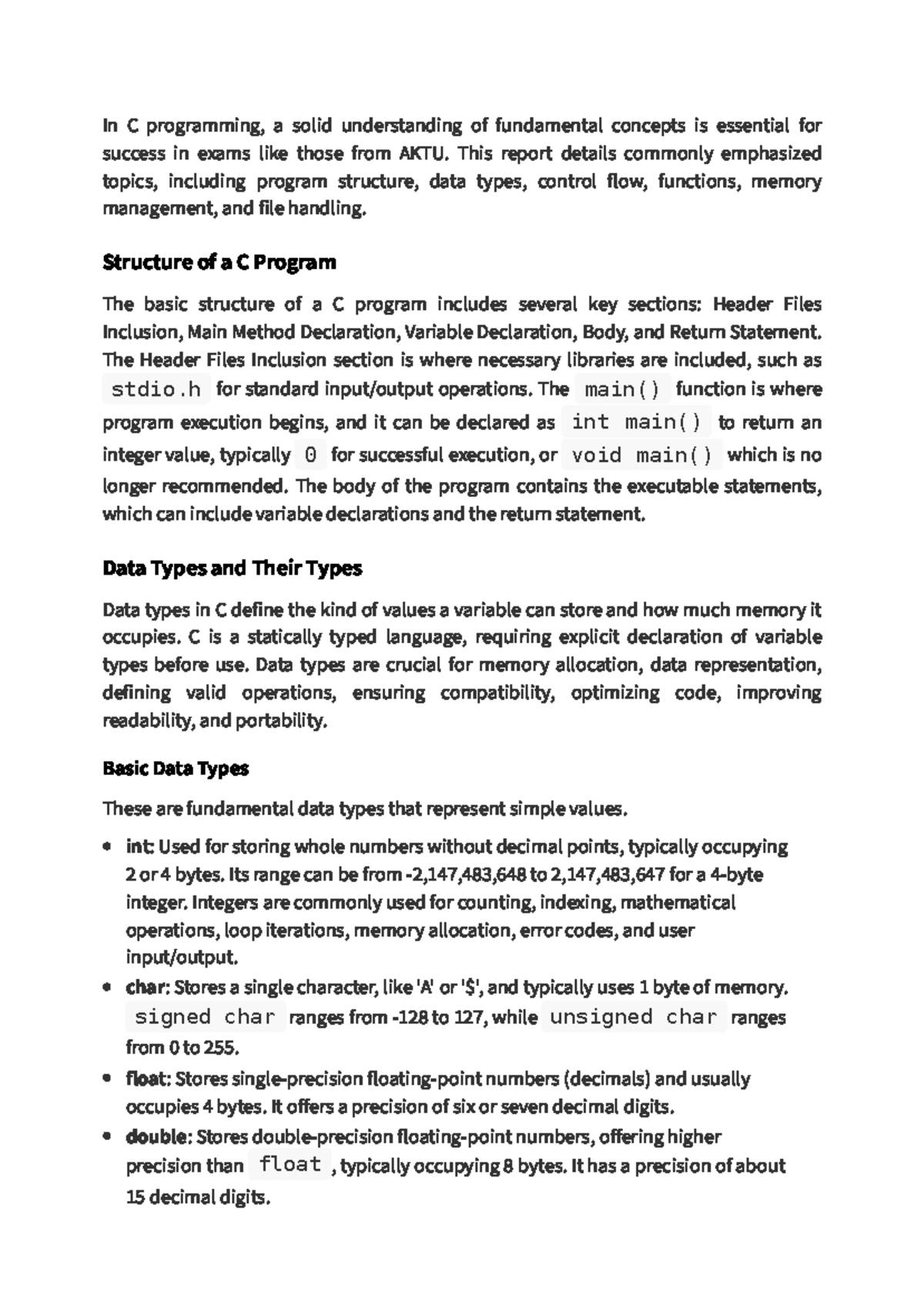 AKTU C Programming Exam Guide: Key Concepts & Topics - Studocu