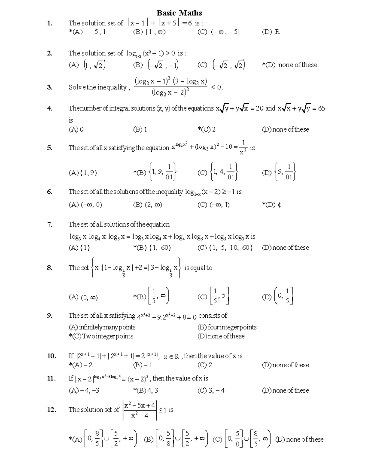 Basic Maths 1: Solution Sets and Inequalities Analysis - Studocu