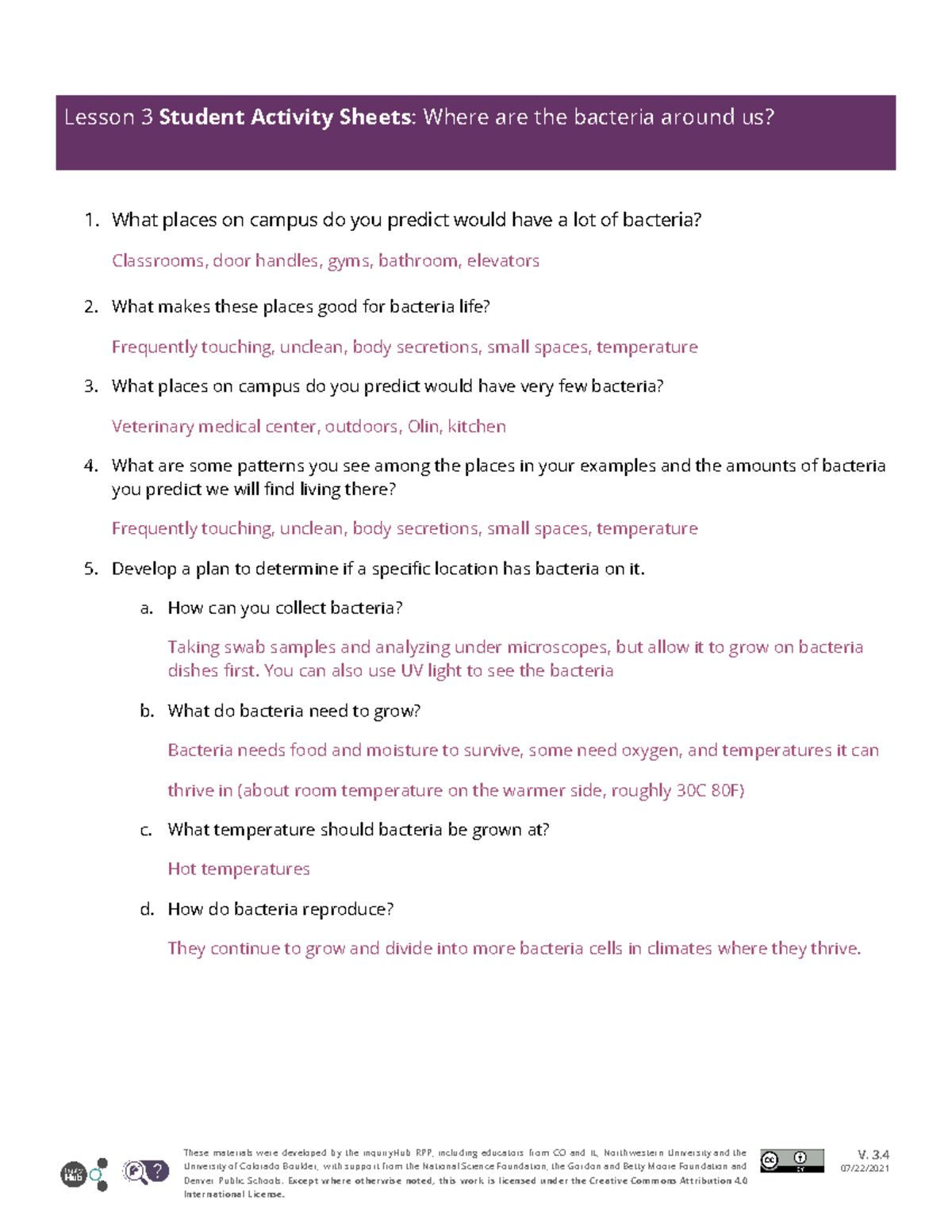 Lesson 3 Activity Sheet: Exploring Bacteria Around Us - Studocu