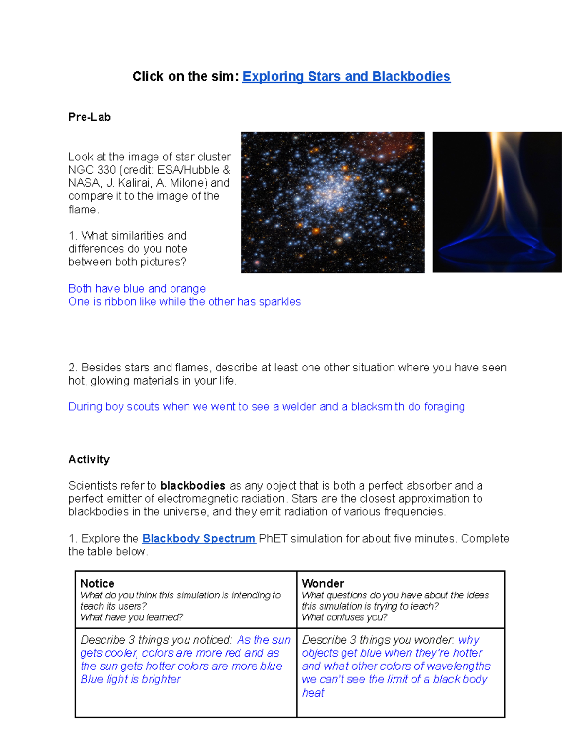 Exploring Stars & Blackbodies: Pre-Lab Activities & Insights - Studocu