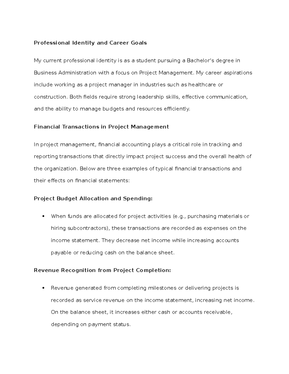 Week 8 discussion - paper - Professional Identity and Career Goals My ...