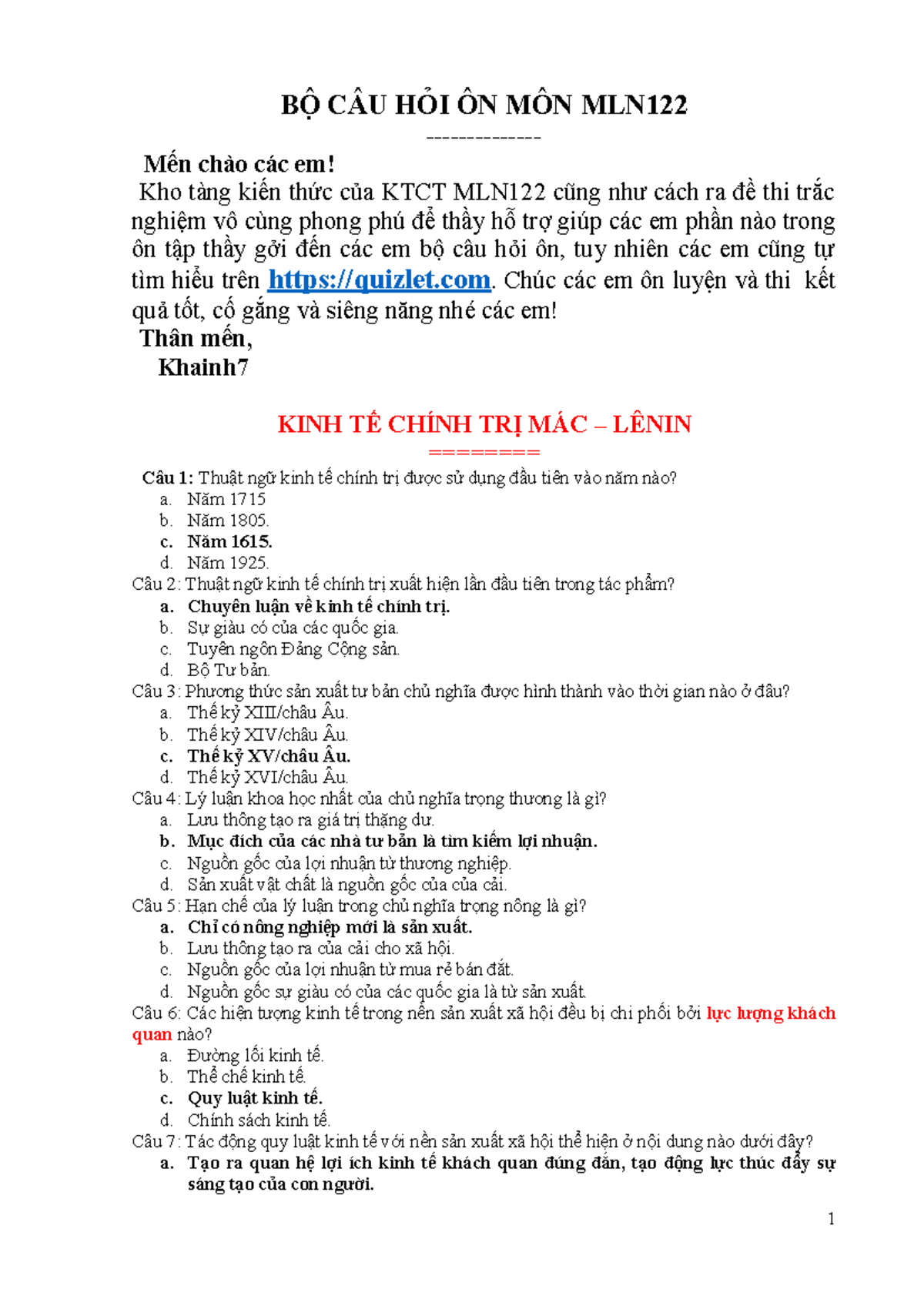 Đề cương ôn tập MÔN MLN122 - Câu hỏi trắc nghiệm và lý thuyết - Studocu