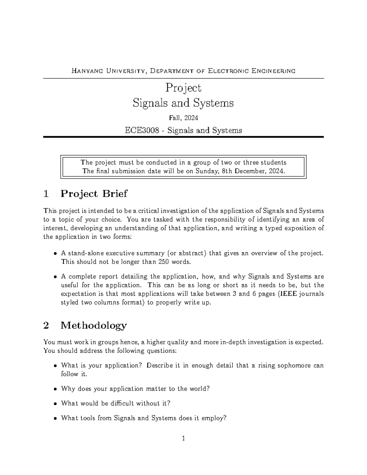 ECE3008 Signals and Systems Project Guidelines - Fall 2024 - Studocu