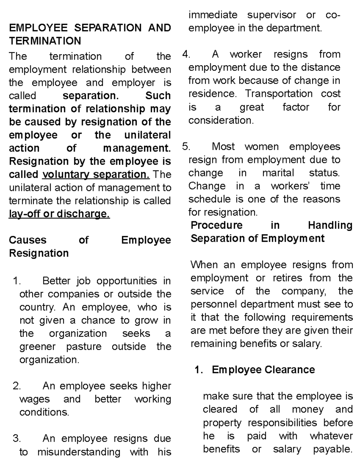 Employee Separation AND Termination - EMPLOYEE SEPARATION AND ...