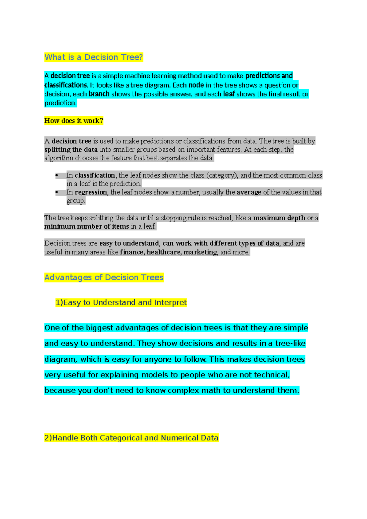 What is a Decision Tree? - Study Notes for ML Concepts - Studocu