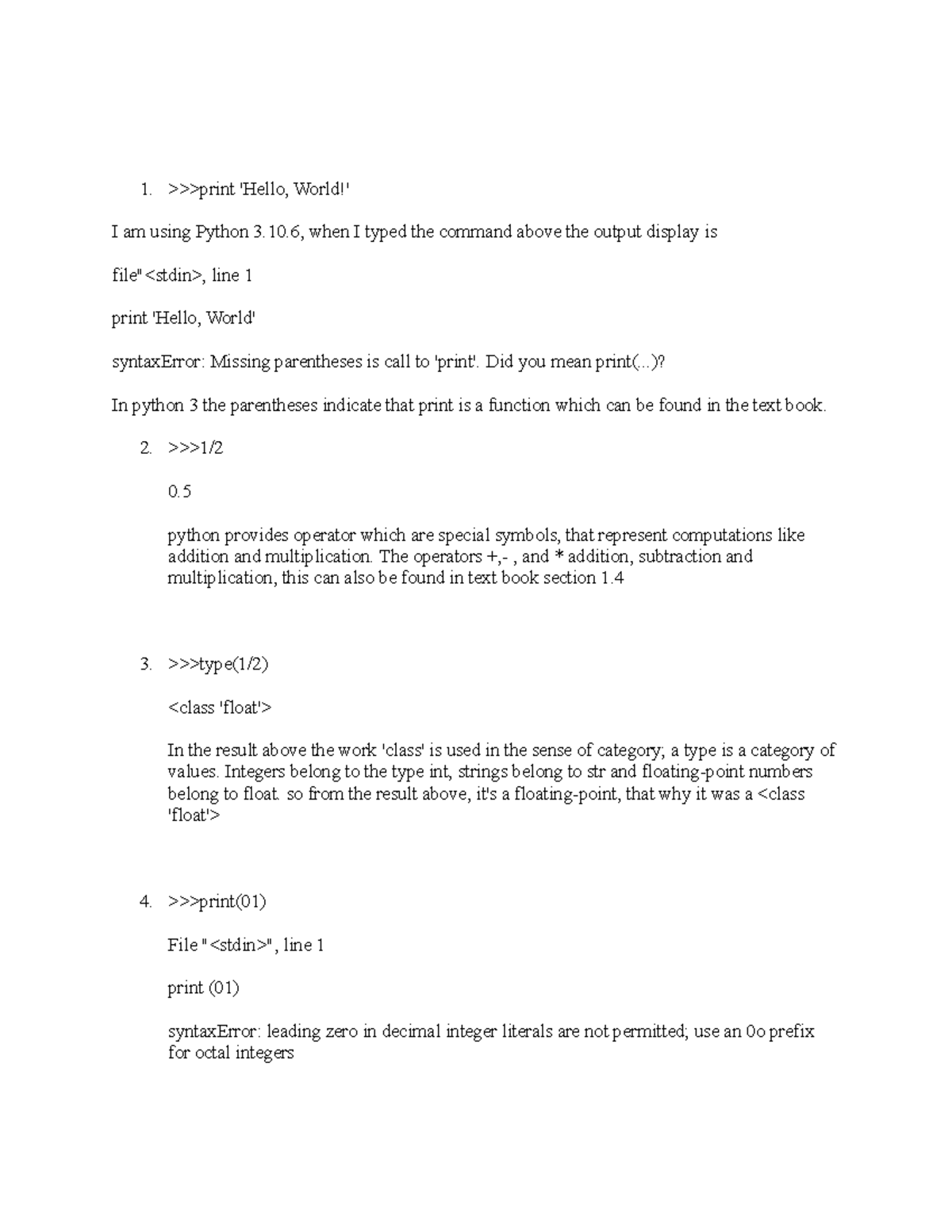 Discussion Assignment: Python Unit 1 Insights & Errors - Studocu