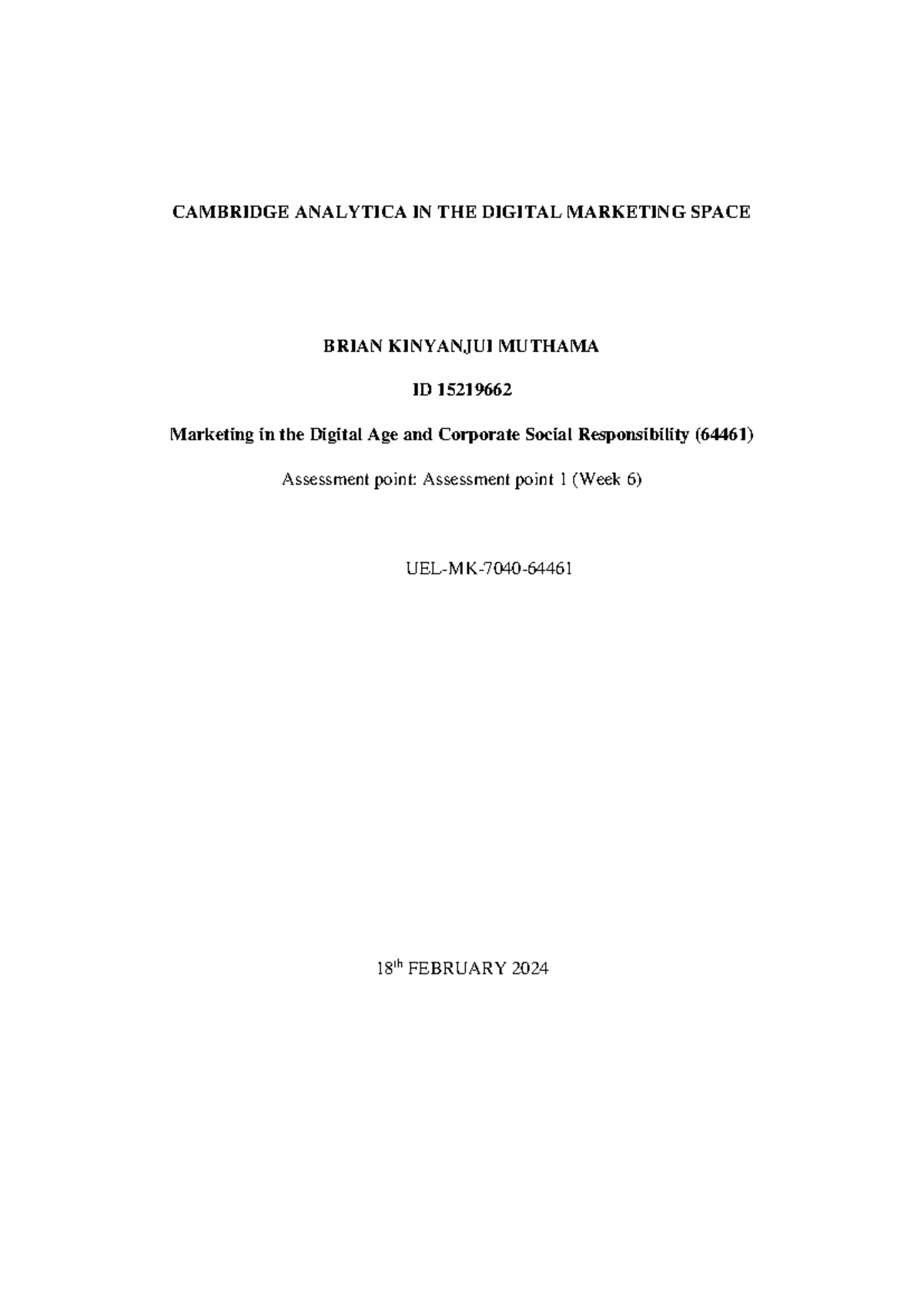 MK-7040 Assessment 1: Cambridge Analytica & CSR in Digital Marketing ...