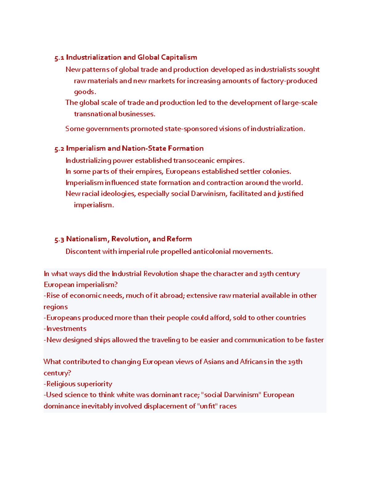 AP world History Notes chapter 18 - 5 Industrialization and Global ...