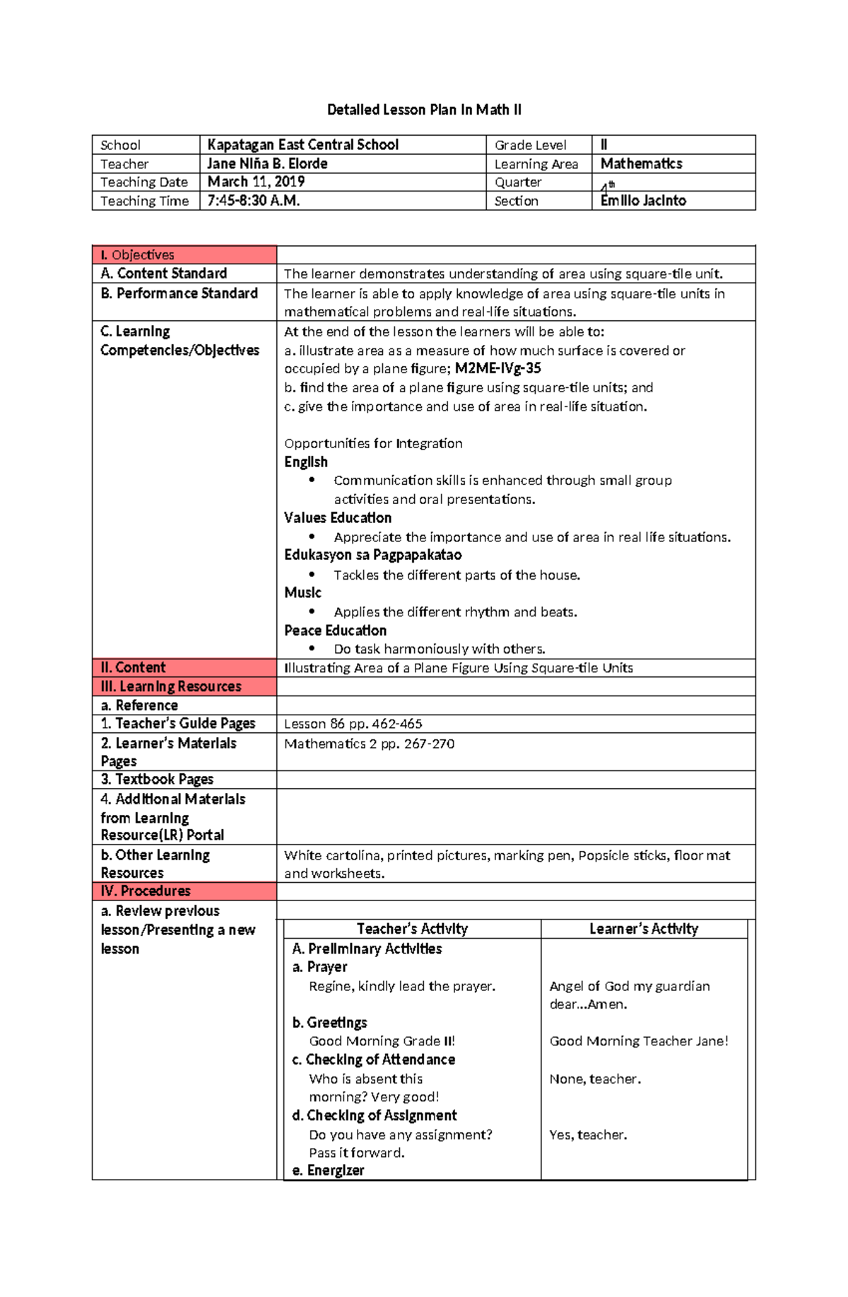 Pdfcoffee.com detailed-lesson-plan-in-math-2-sample-pdf-free - Detailed Lesson Plan in Math II ...
