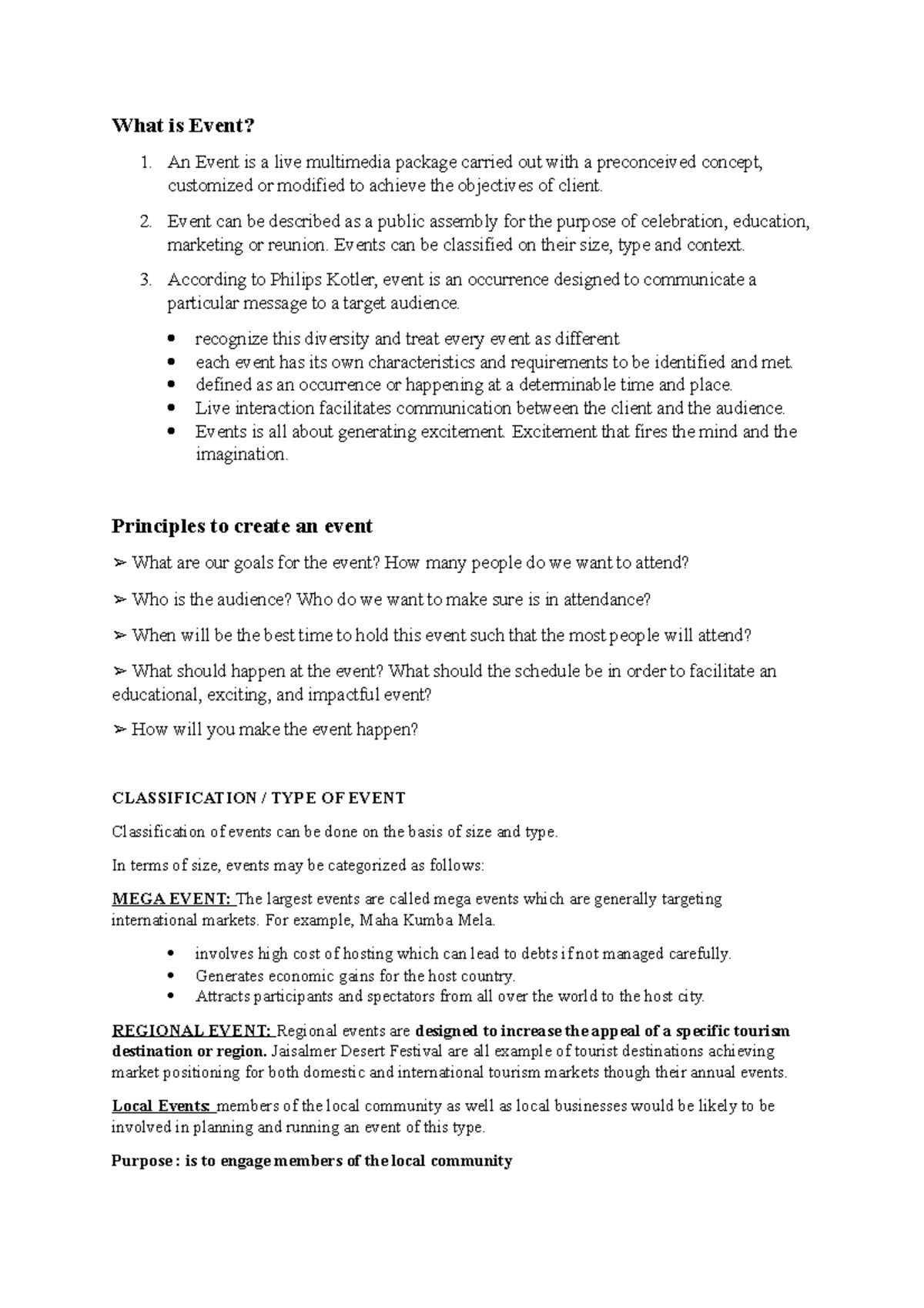 Event Management Principles and Types - UNIT 1 Overview - Studocu