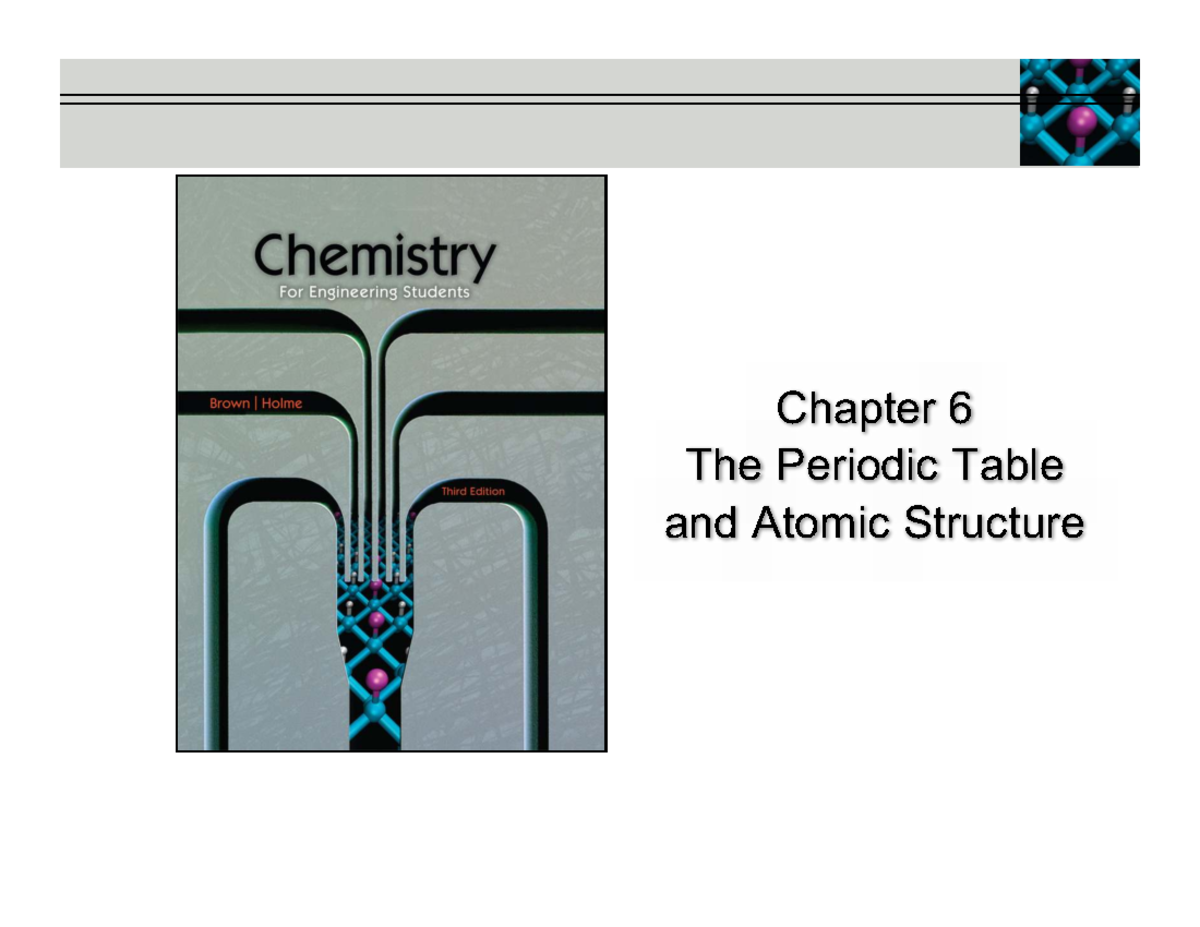 Chapter 6 (CHEM101) Lecture Notes: The Periodic Table & Atomic ...
