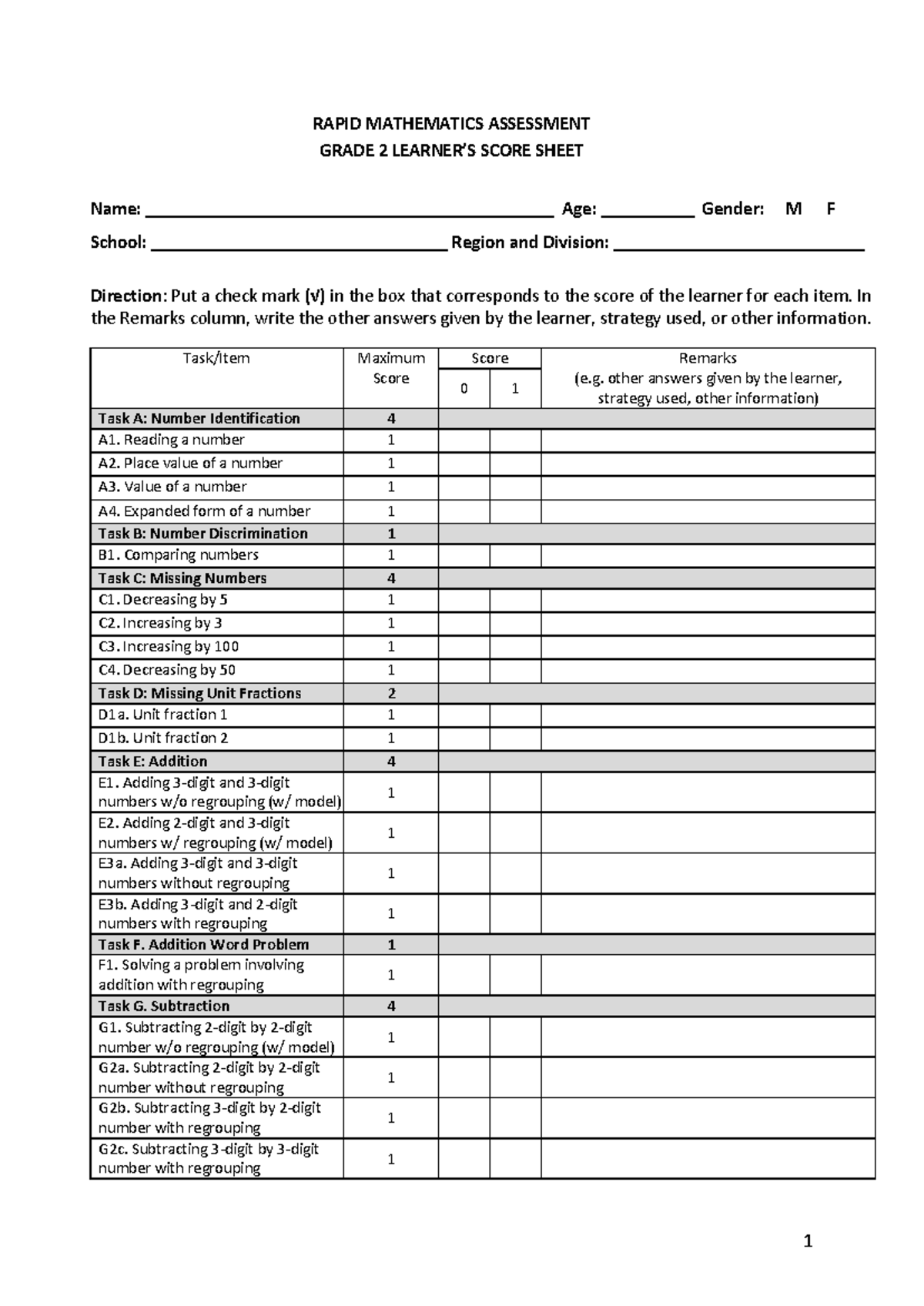 RMA Grade 2 Learner's Scoring Sheet - 13 June 2023 Evaluation - Studocu