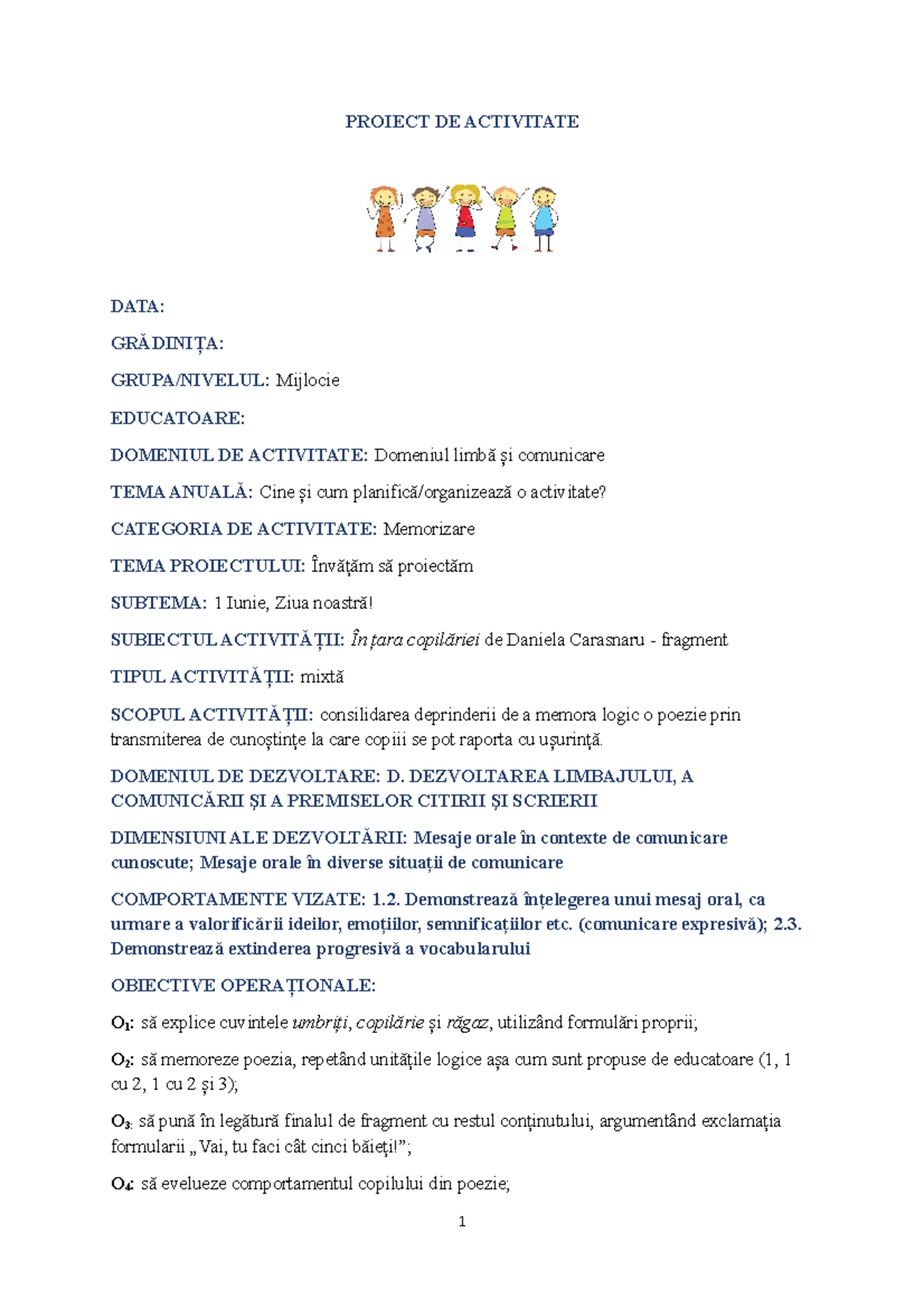 Proiect de activitate didactică - educarea limbajului - PROIECT DE ...