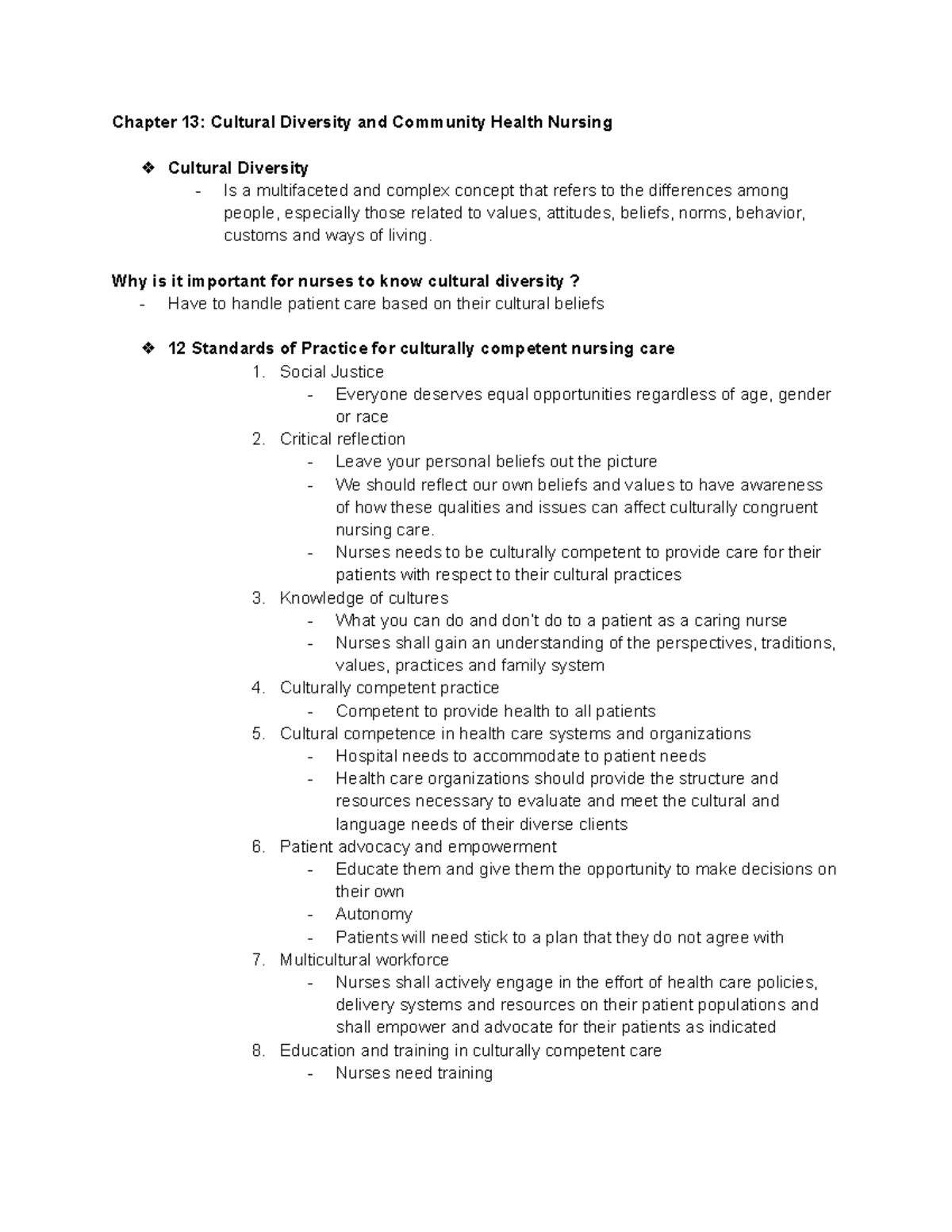 Community Exam 2 Study Guide: Cultural Diversity & Health Nursing ...