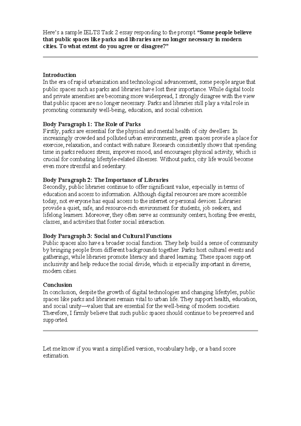 IELTS Task 2 Essay: The Importance of Public Spaces in Modern Cities ...