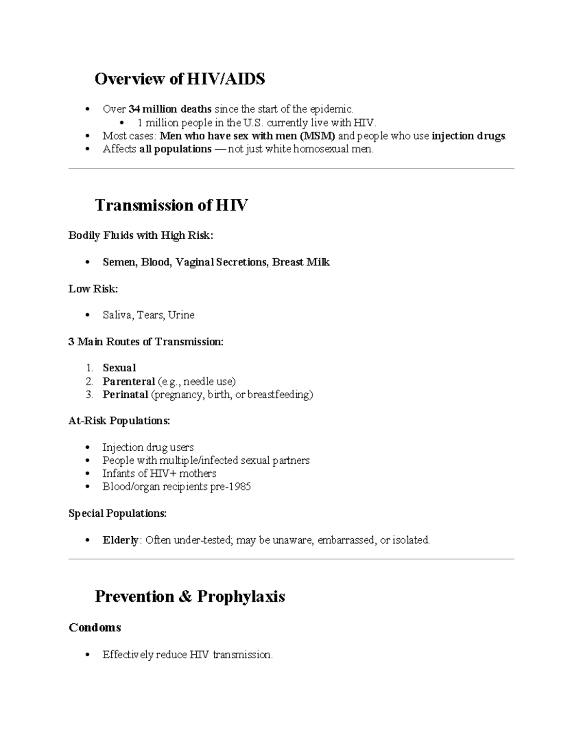 HIV Notes: Overview of Transmission, Prevention, and Management - Studocu