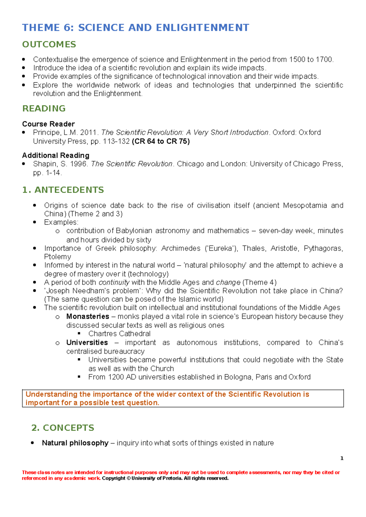 GES 110 Theme 6 - Enlightenment & Scientific Revolution Notes - Studocu