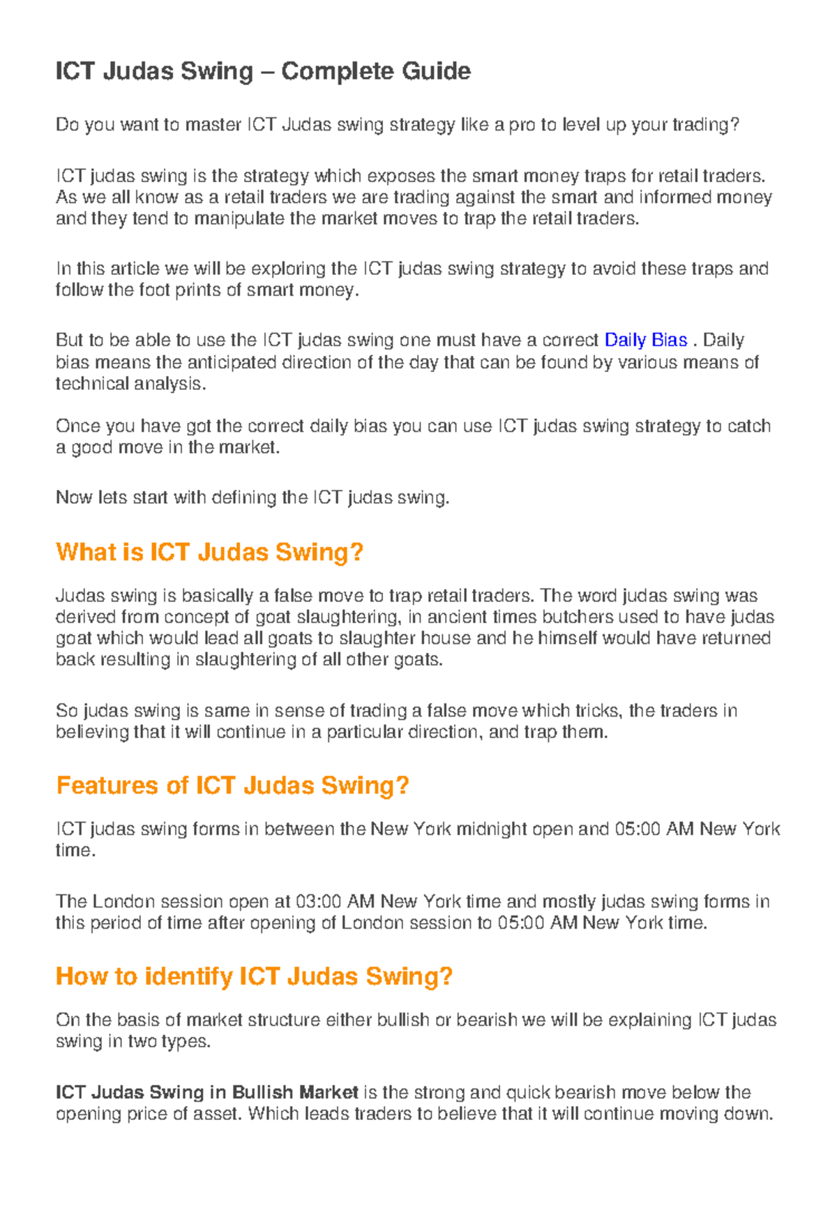 ICT 101: Complete Guide to Mastering ICT Judas Swing Strategy - Studocu