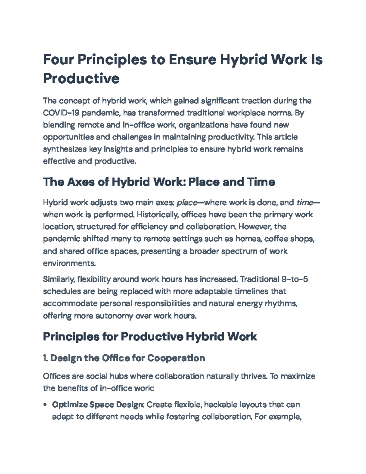 Strategies for Productive Hybrid Work: Key Principles and ...