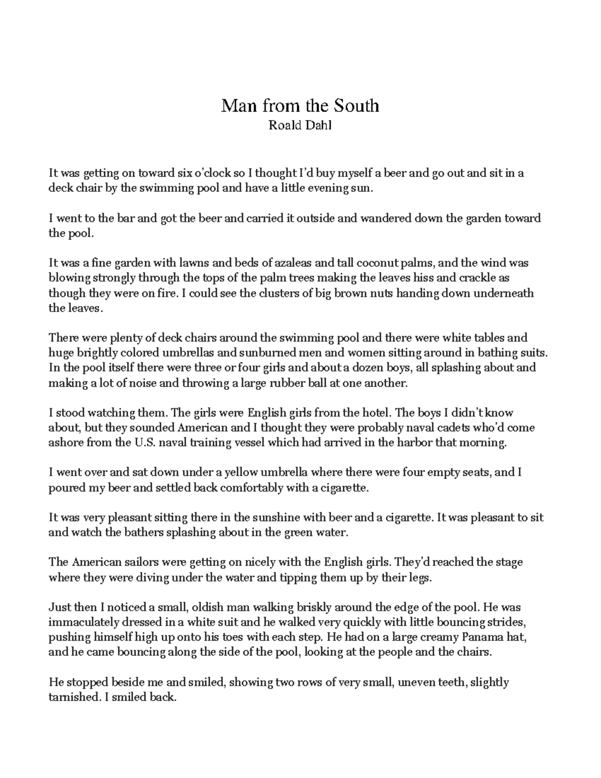 Man from the South - Roald Dahl (Literature Text) - Studeersnel
