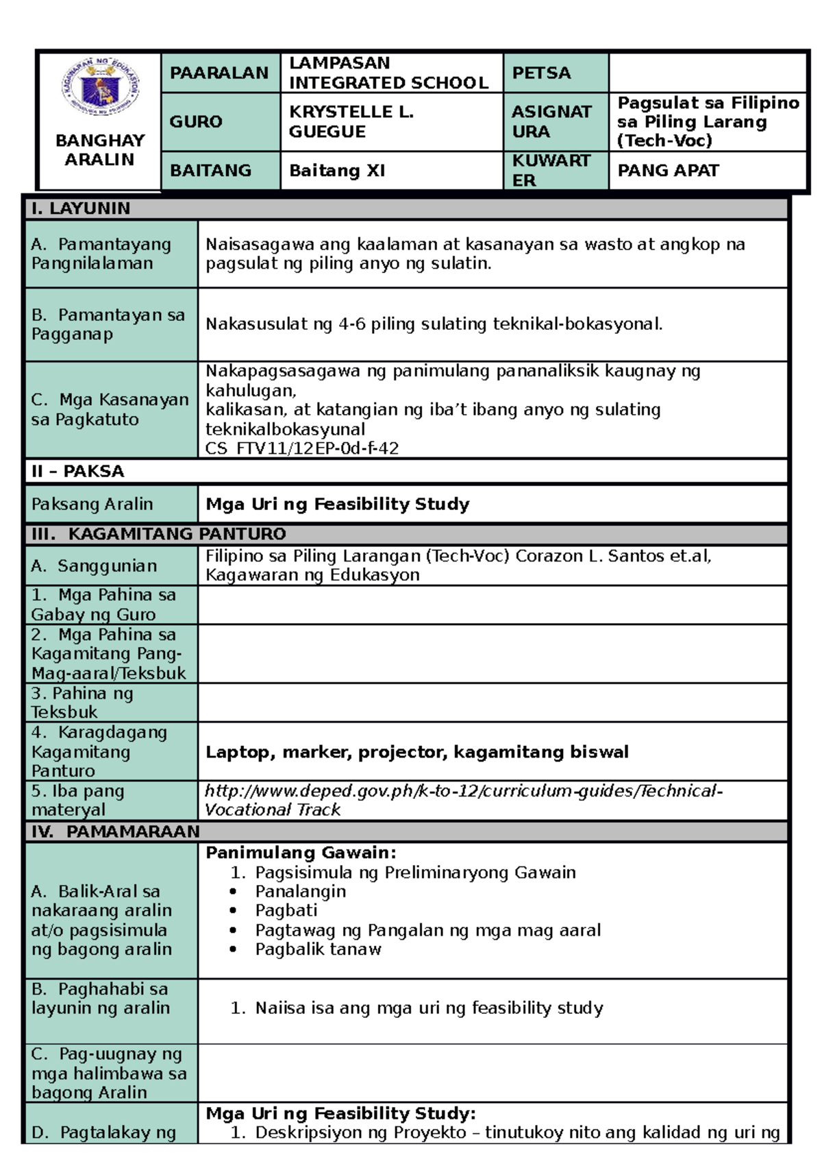 Mga Uri ng Feasibility Study - Pagsulat sa Filipino (Tech-Voc) XII ...