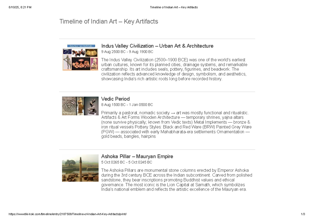 Timeline of Indian Art: Key Artifacts Overview - Studocu