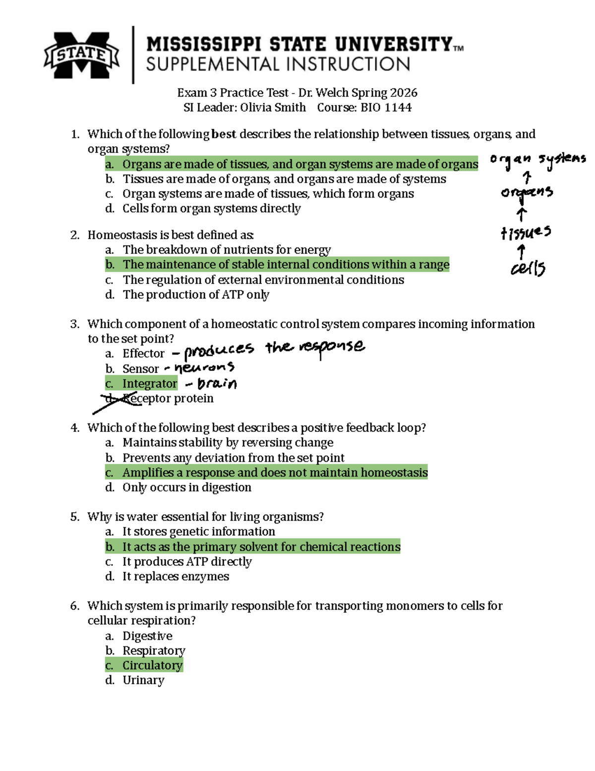 BIO 1144 Exam 3 Practice Test - Dr. Welch Spring 2026 - Studocu