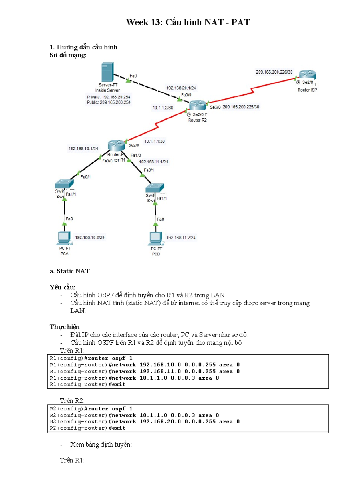 Week 13: LAB on NAT and PAT Configuration Guide - Studocu