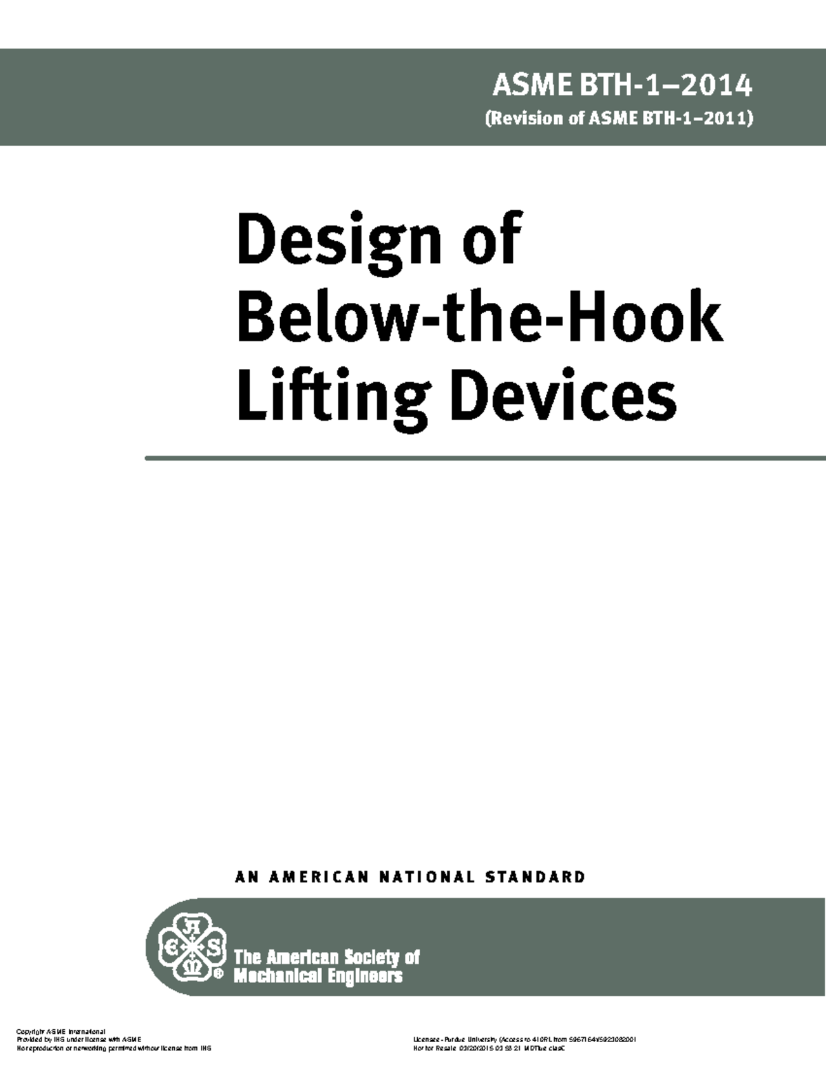 ASME BTH-1-2014: Comprehensive Design Guide for Below-the-Hook Devices ...