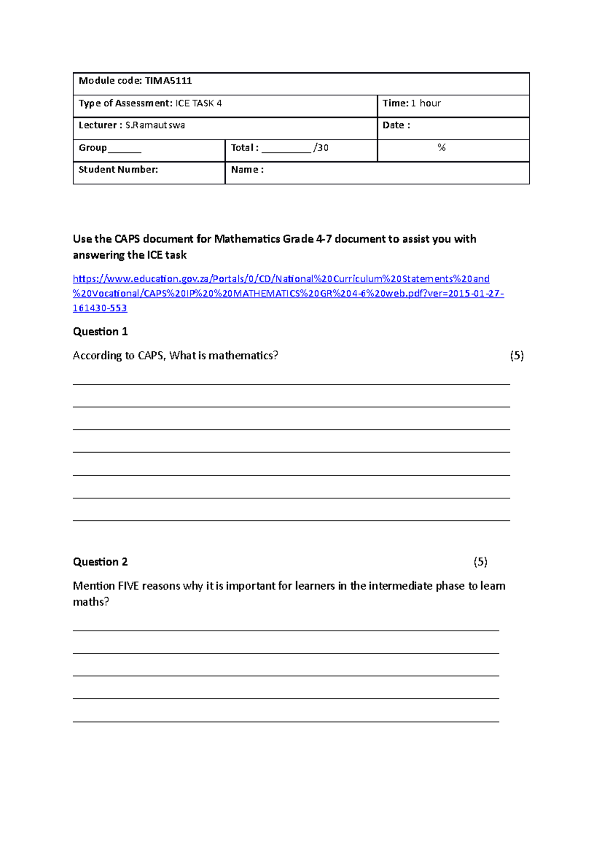 TIMA ICE TASK 4: Essential Concepts in Mathematics for Grades 4-7 - Studocu