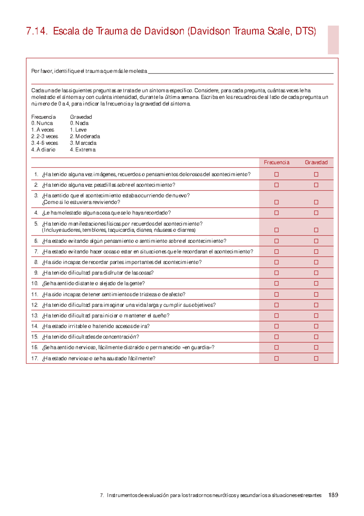 Escala de Trauma de Davidson (DTS): Evaluación de Síntomas - Studocu