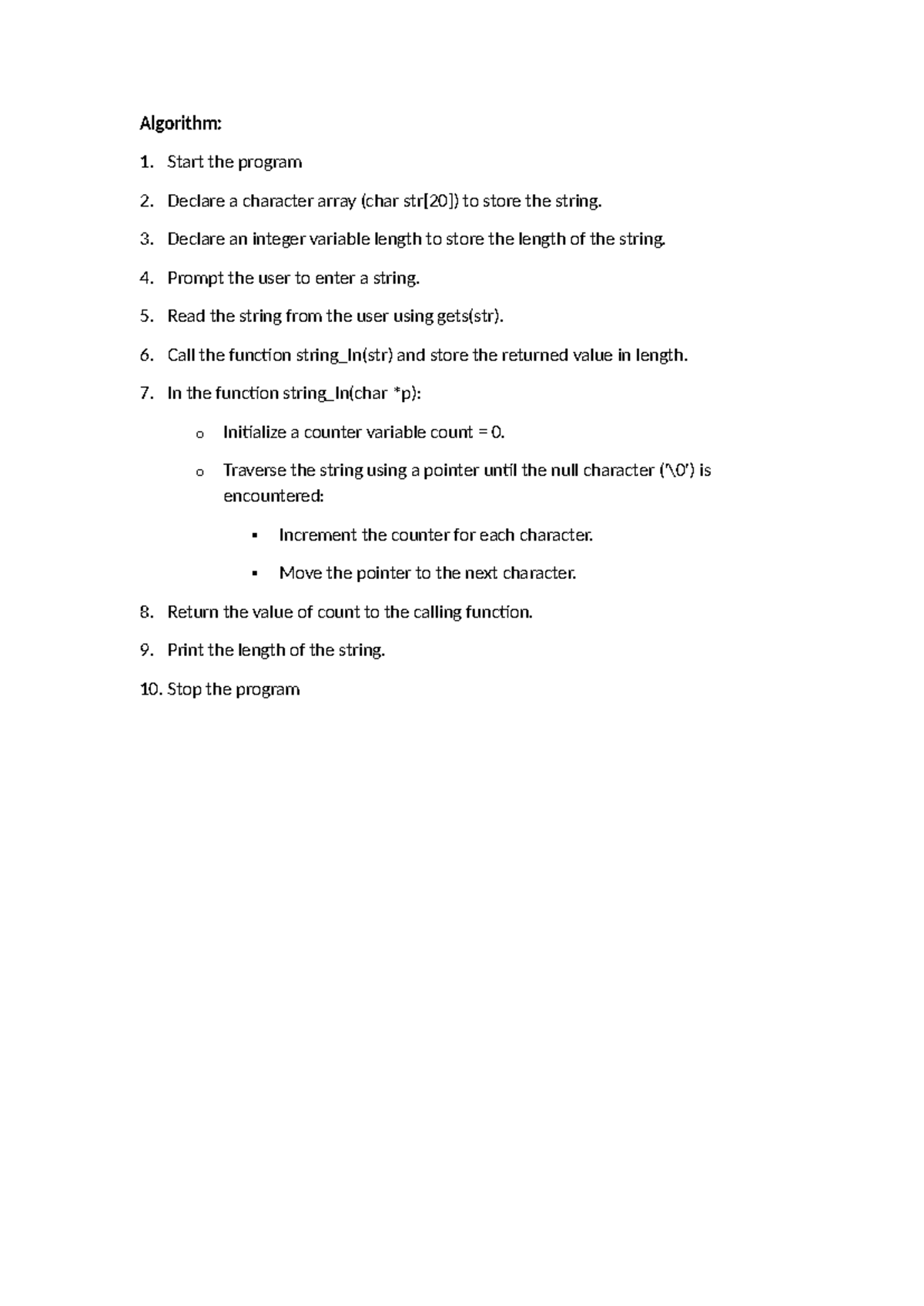 Algorithm for String Length Calculation - 124 - Studocu
