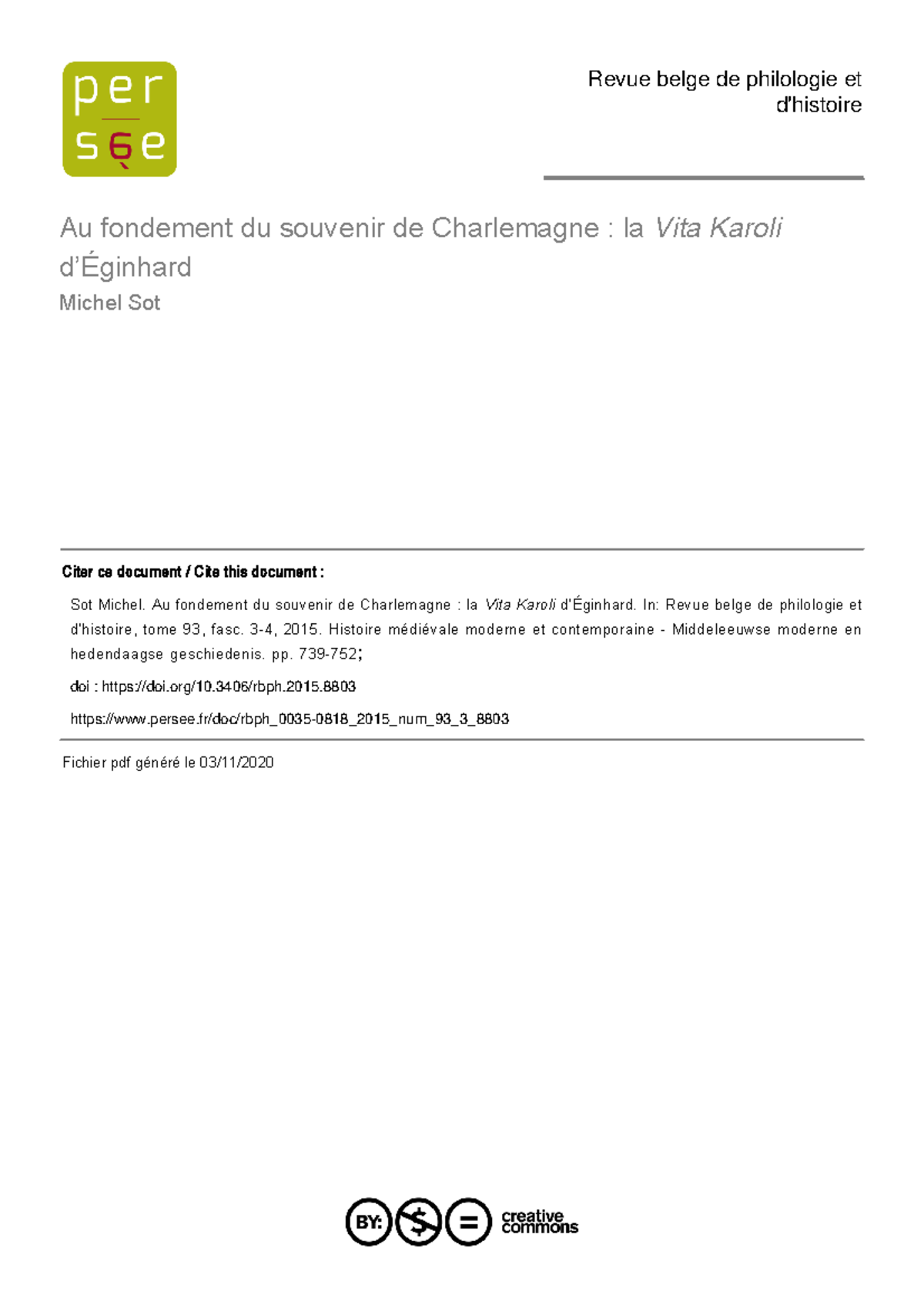 Au Fondement du Souvenir de Charlemagne : Analyse de la Vita Karoli d ...