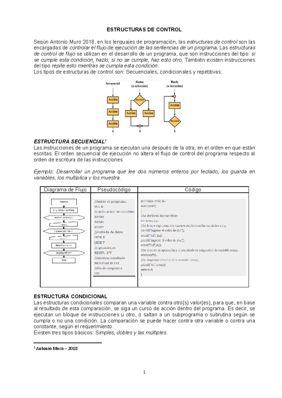 introducción a la programación, estructura de control en el lenguaje ...