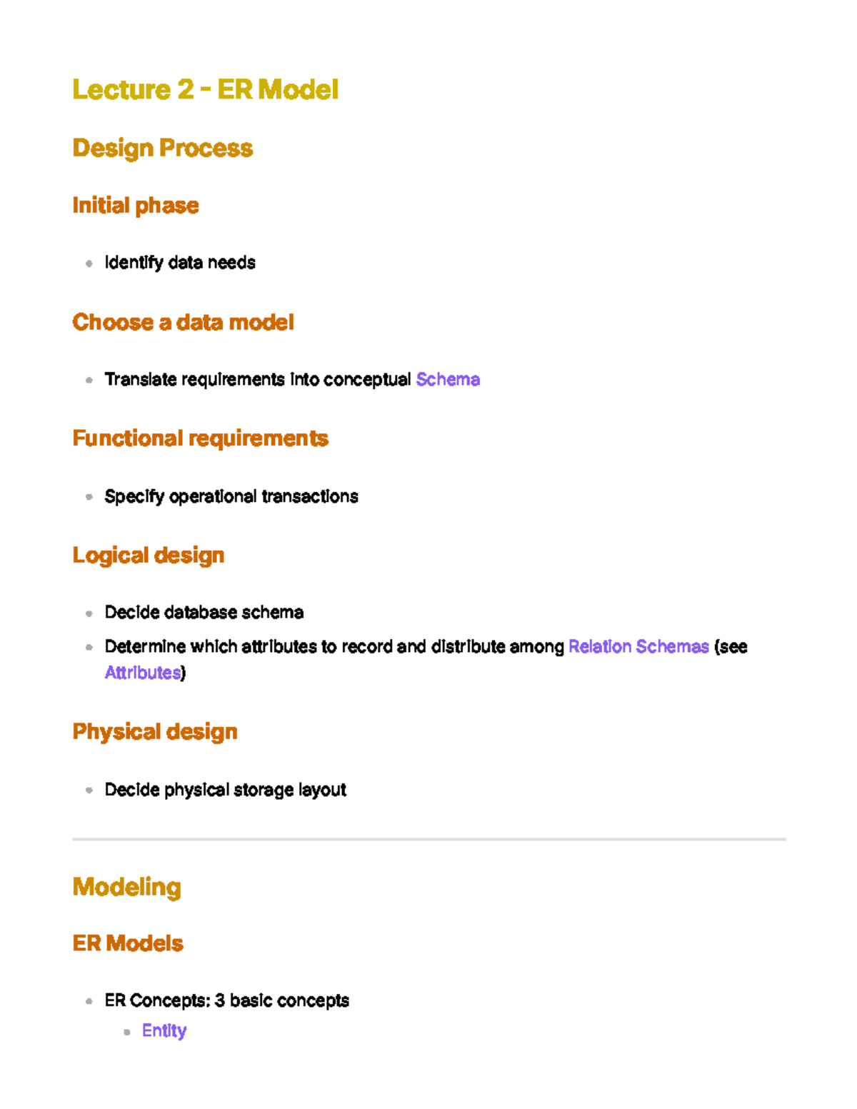 Lecture 2 - ER Model Design Process and Key Concepts - Studocu