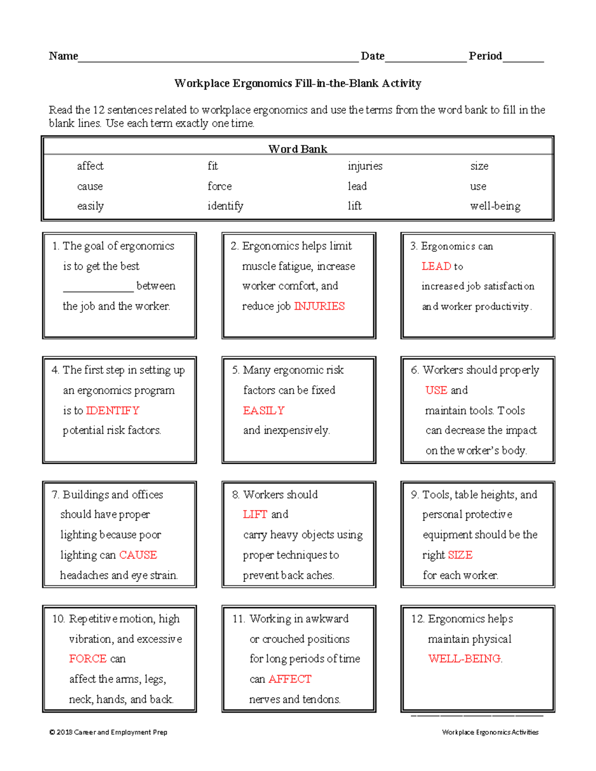Workplace ergonomics activities for Teams - Name