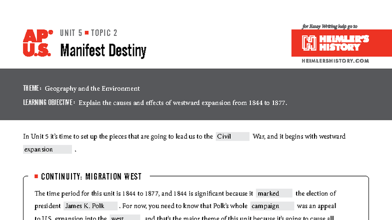APUSH Unit 5 Topic 2: Manifest Destiny & Westward Expansion (1844-1877 ...